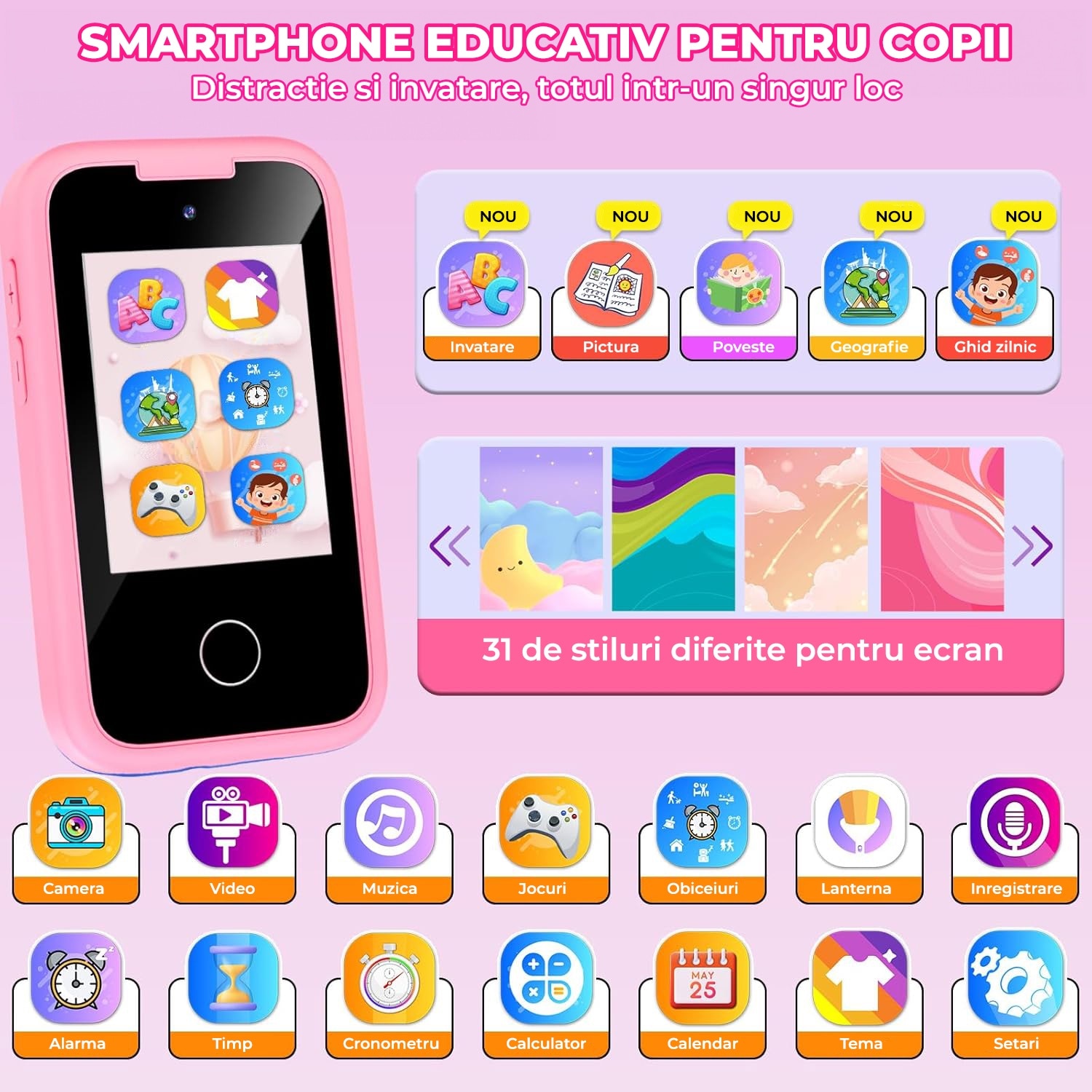 Telefon De Jucarie Elindor®, Telefon pentru Copii, Jocuri Interactive ...