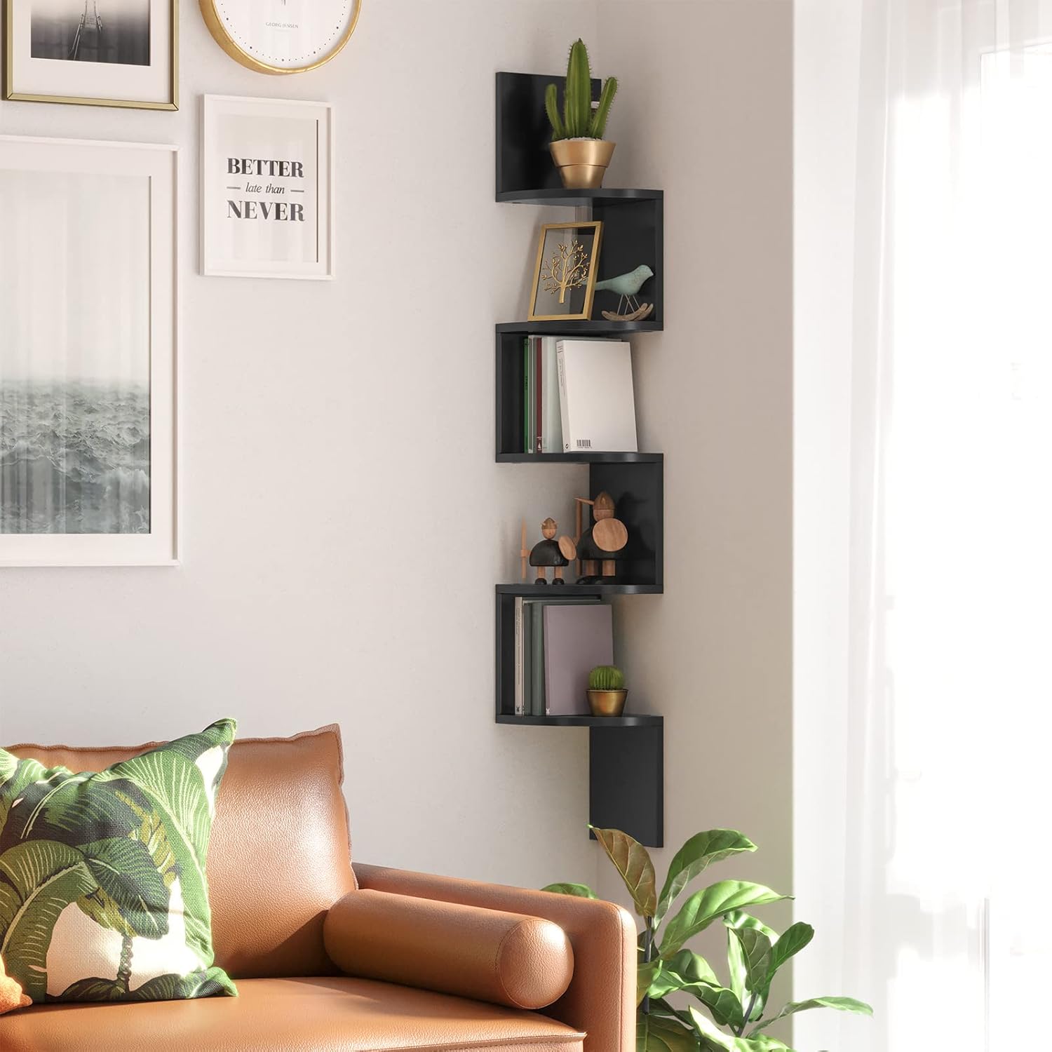 Raft de colt plutitor pe 5 niveluri VASAGLE, din lemn, 20x20x128cm ...