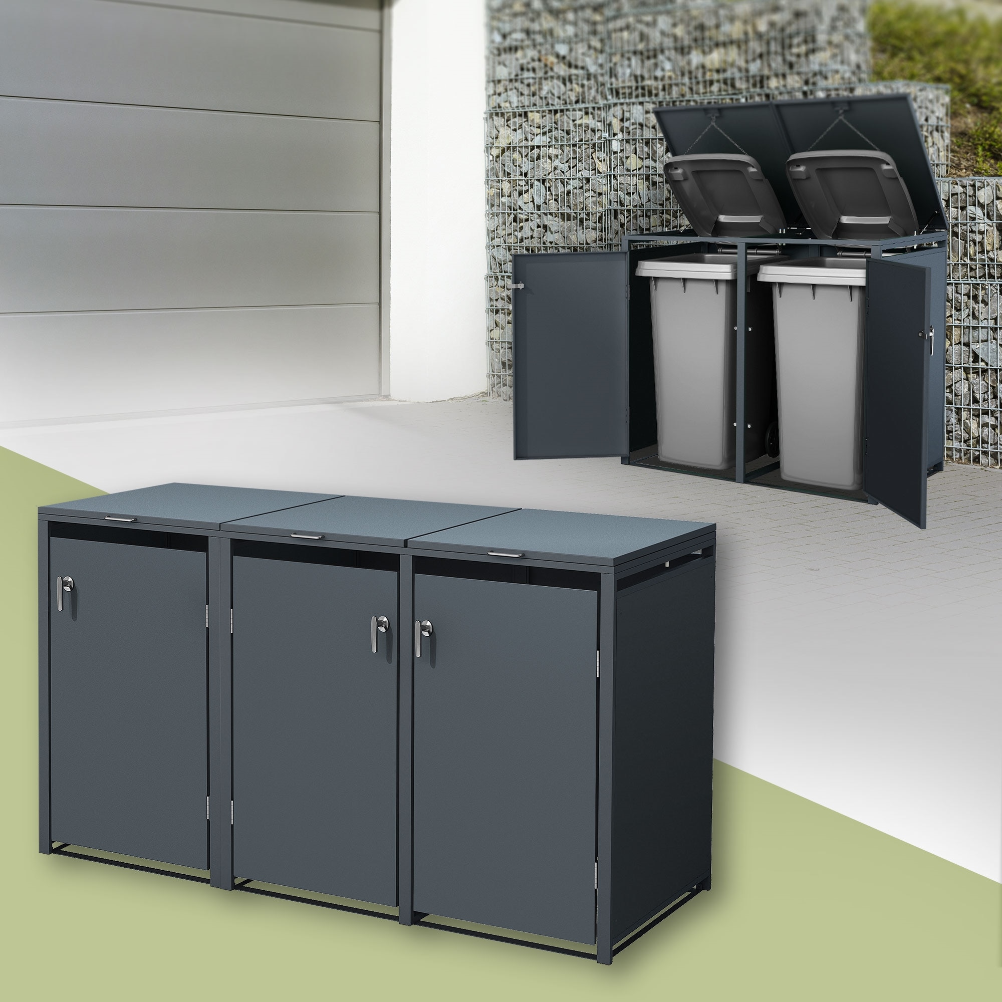 Masca pubela gunoi ML-Design pentru 3 tomberoane de 240 litri, antracit ...
