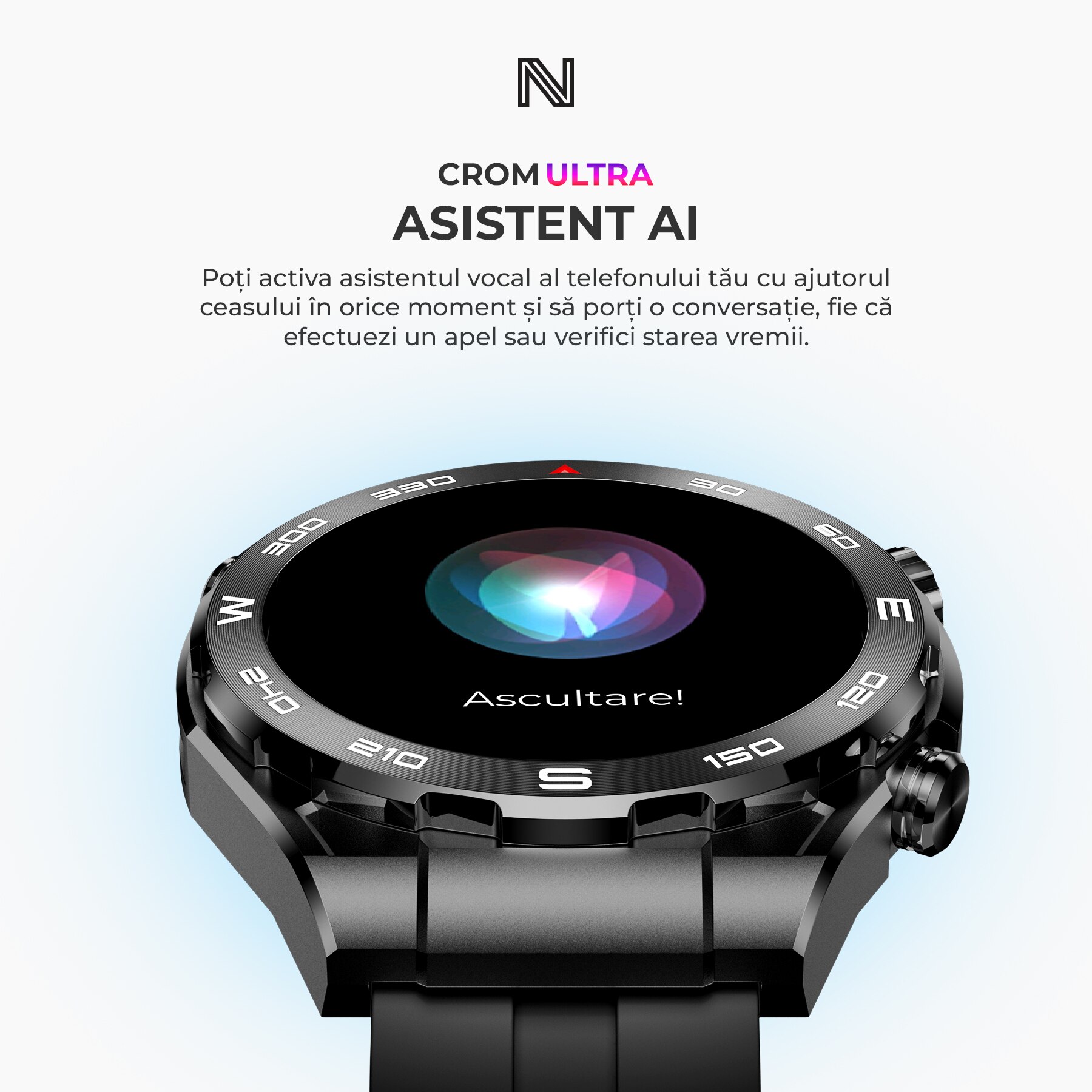 Ceas smartwatch barbati, Crom Ultra, meniu limba romana, ecran AMOLED 1 ...