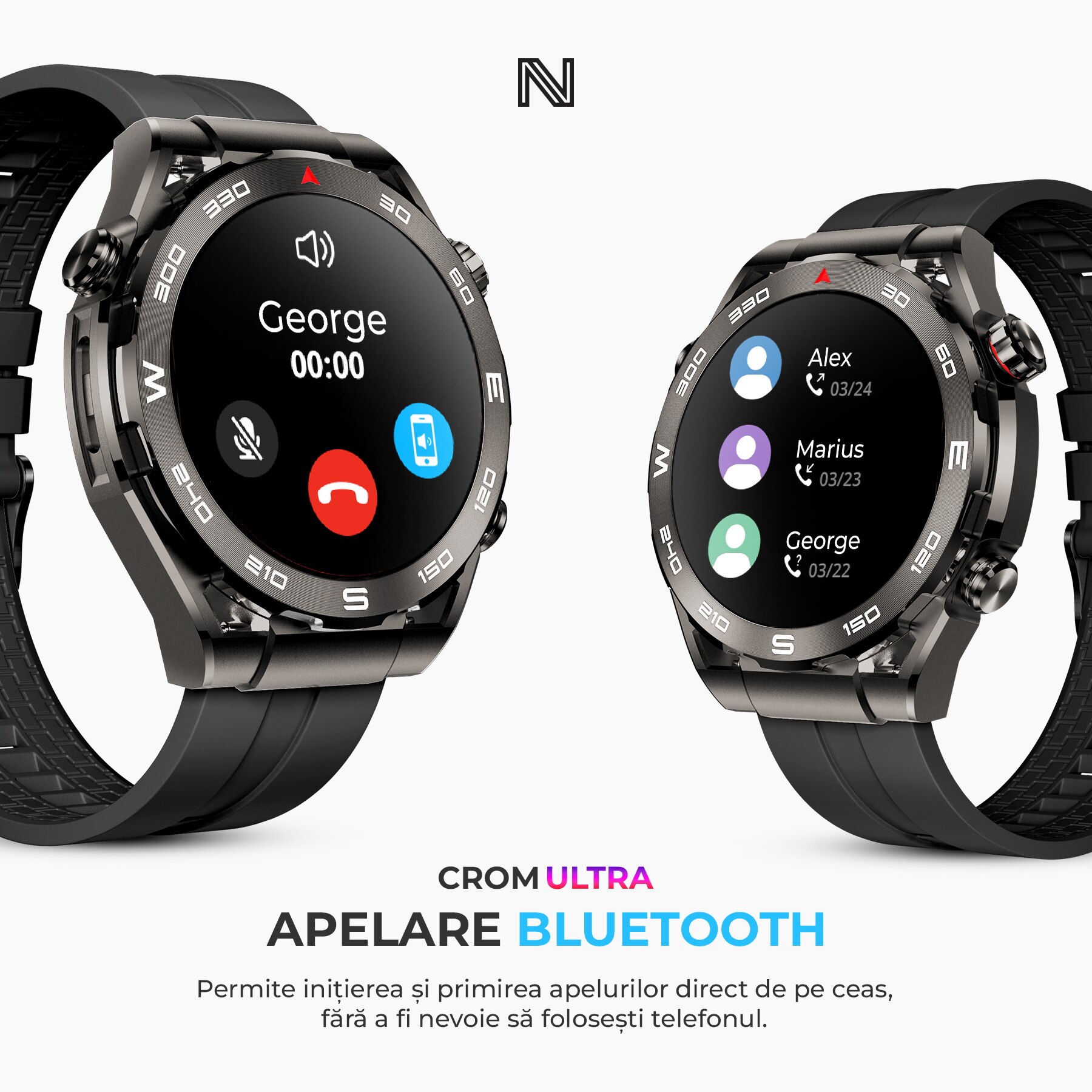 Ceas smartwatch barbati, Crom Ultra, meniu limba romana, ecran AMOLED 1 ...