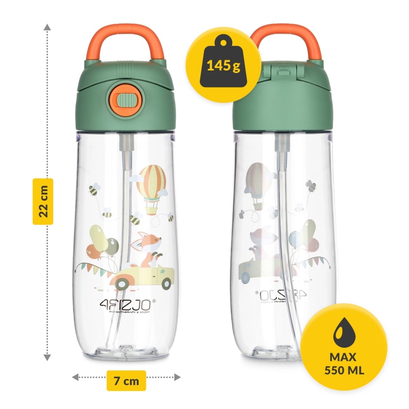 Sticla de apa pentru copii, 4FIZJO, Tipar Baloane, Fara BPA, cu maner ...