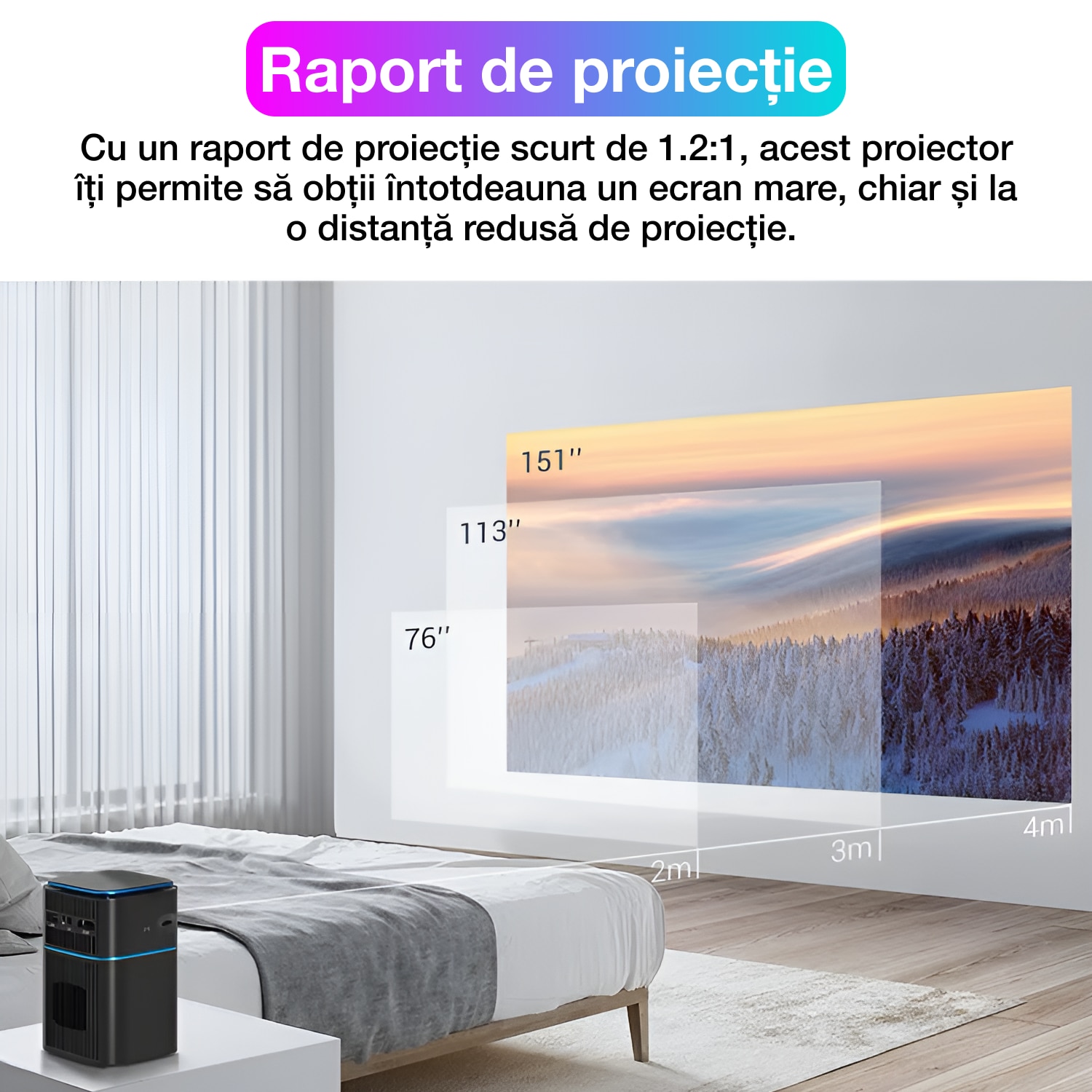 Mini videoproiector portabil DLP P22 4K 3D si ecran de proiectie ...