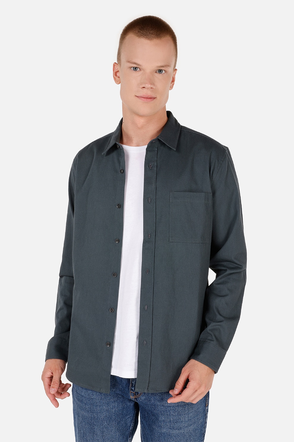 COLIN'S, Camasa slim-fit din bumbac, Gri antracit, L - eMAG.ro