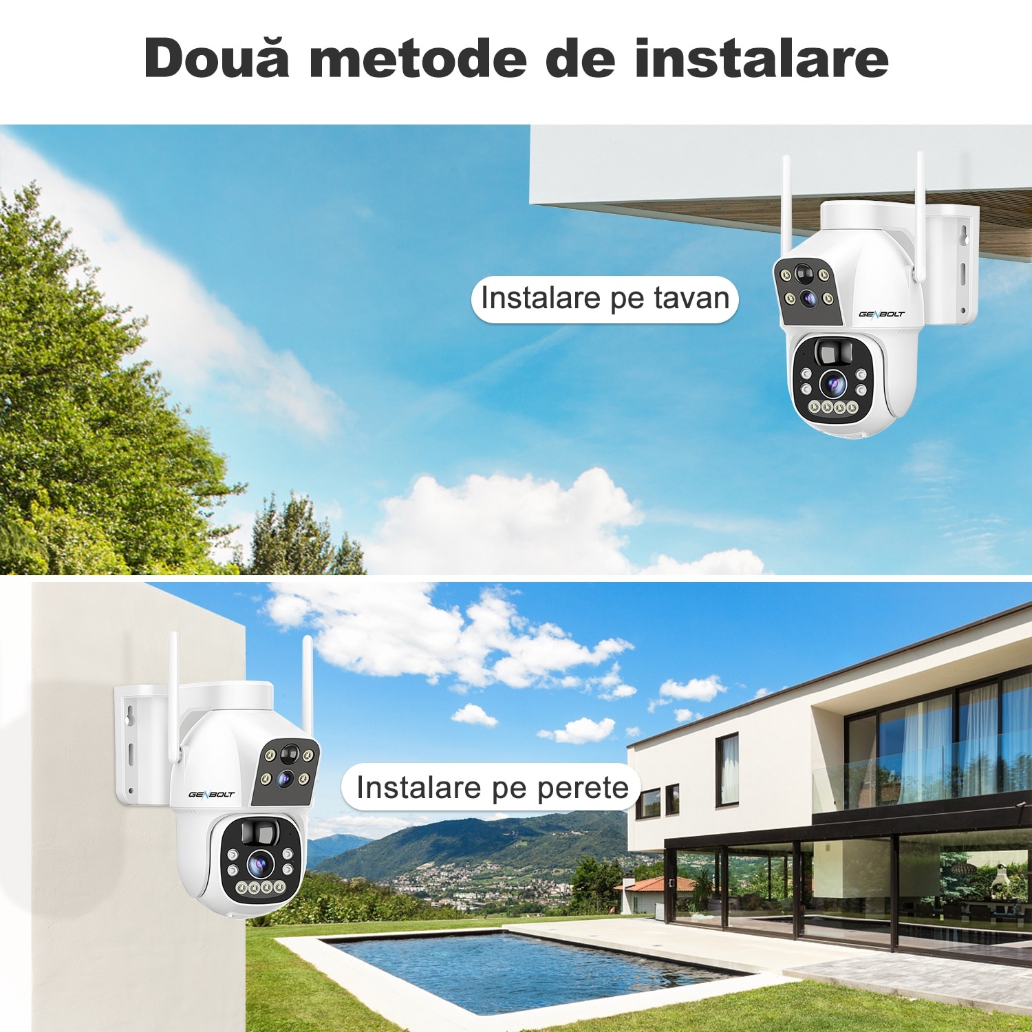 Camera de supraveghere duble Cu panouri Solare GENBOLT®, 4MP Full HD ...