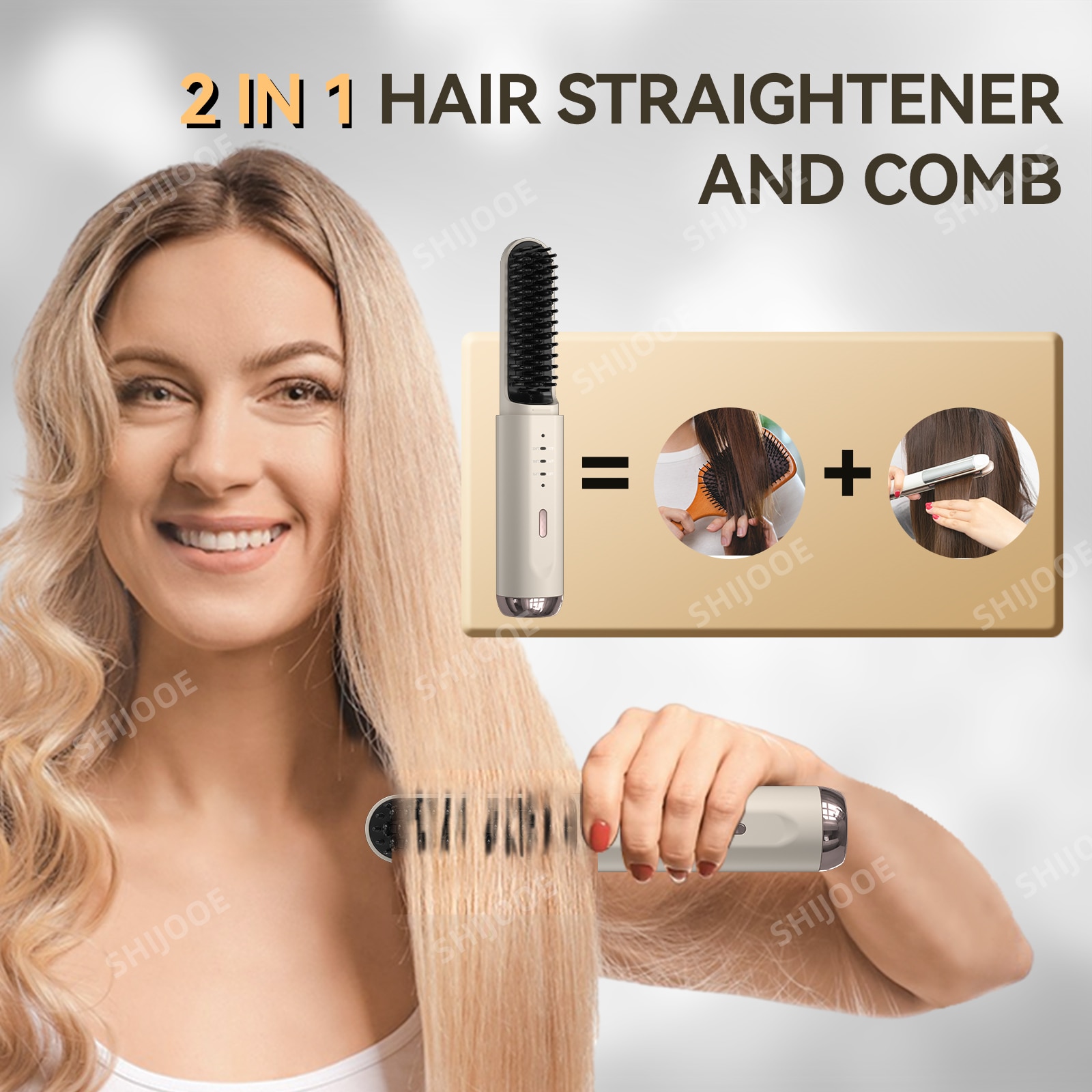 Perie electrica pentru barba si indreptat parul fara fir, SHIJOOE®, 2 in 1，3 reglaje de ...