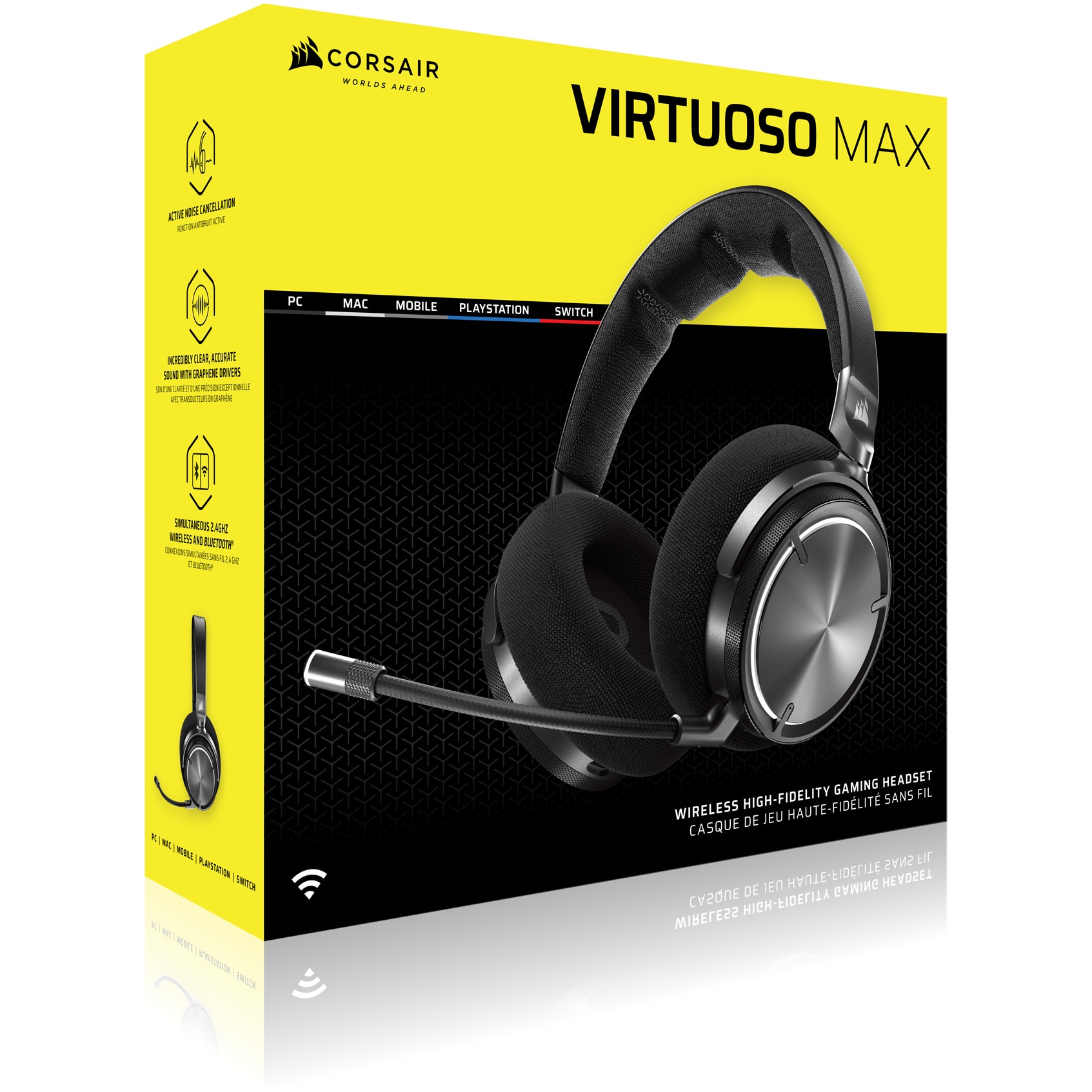 Casti gaming Corsair Virtuoso Max 2.4GHz wireless and Bluetooth®, Dolby ...