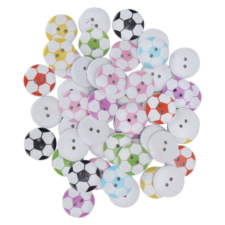 Set 50 butoane decorative din lemn cu model fotbal colorat, 2 gauri ...