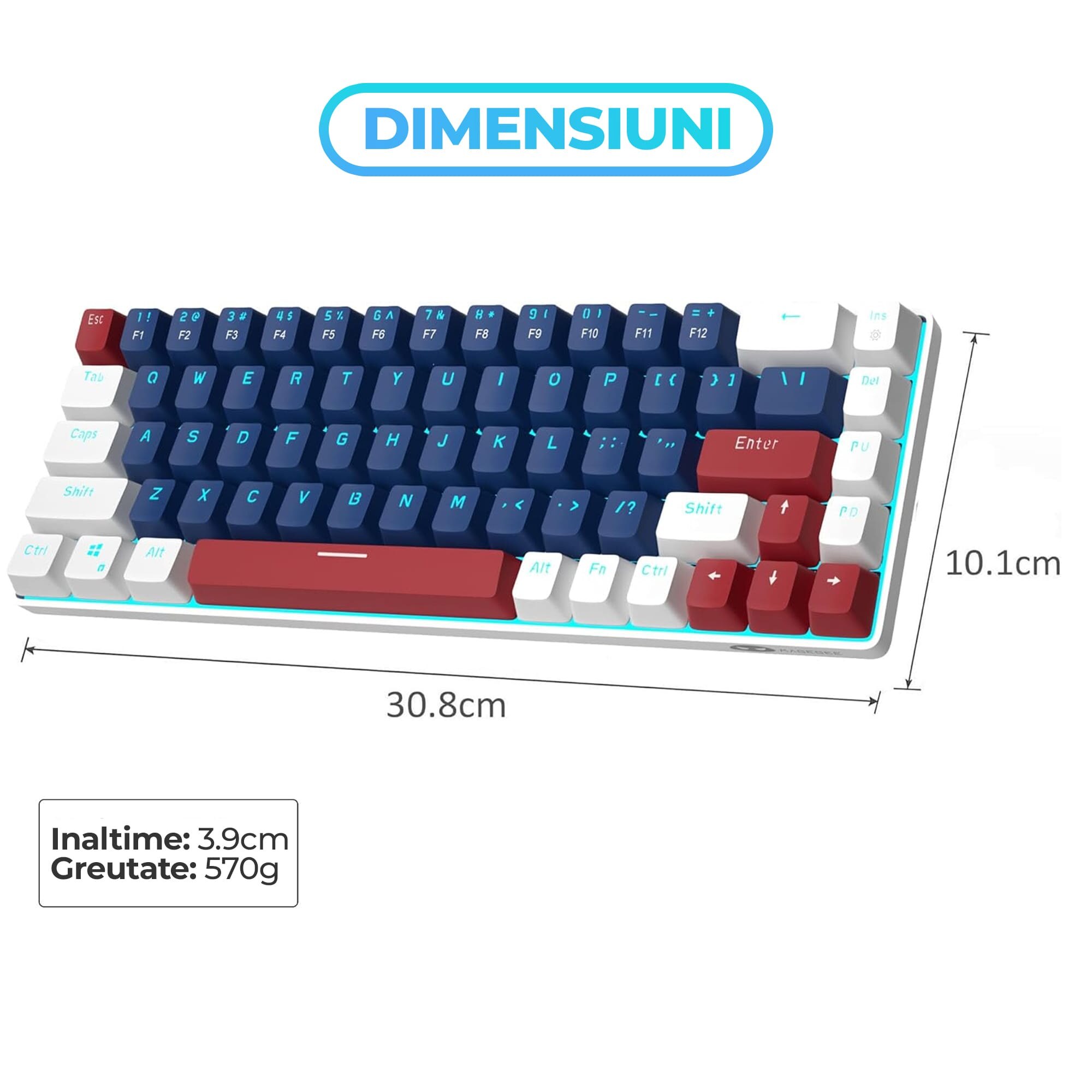 Tastatura Mecanica Gaming Timebox, 60%, Lumini LED, 68 taste, cu cablu ...