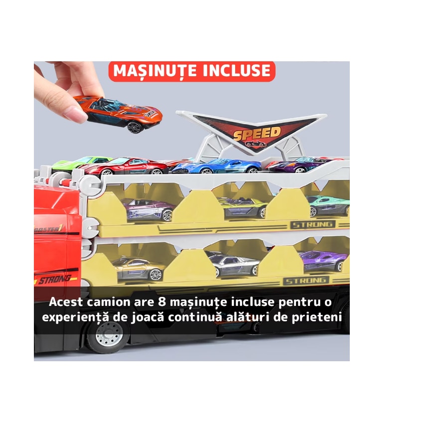 Set Camion Trailer de Jucarie pentru Transport Masinute de Curse tir si ...