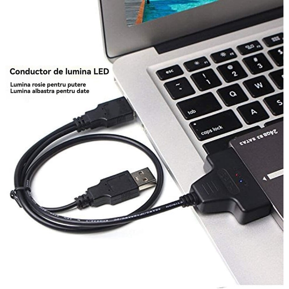 Adaptor USB 3.0 la SATA, 2 porturi USB, plug and play, pentru HDD/SSD ...