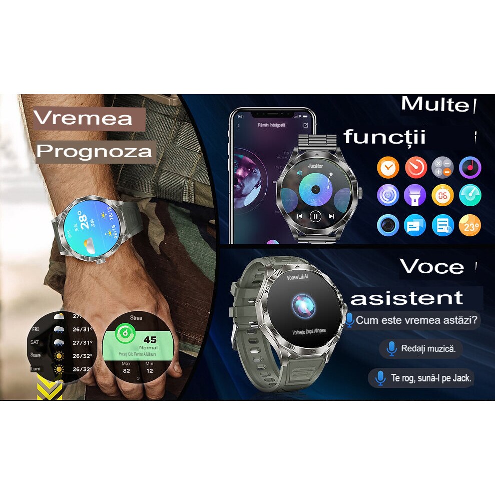 Ceas Smartwatch barbati, Apel Bluetooth 1.85''HD Screen,360x360 ...