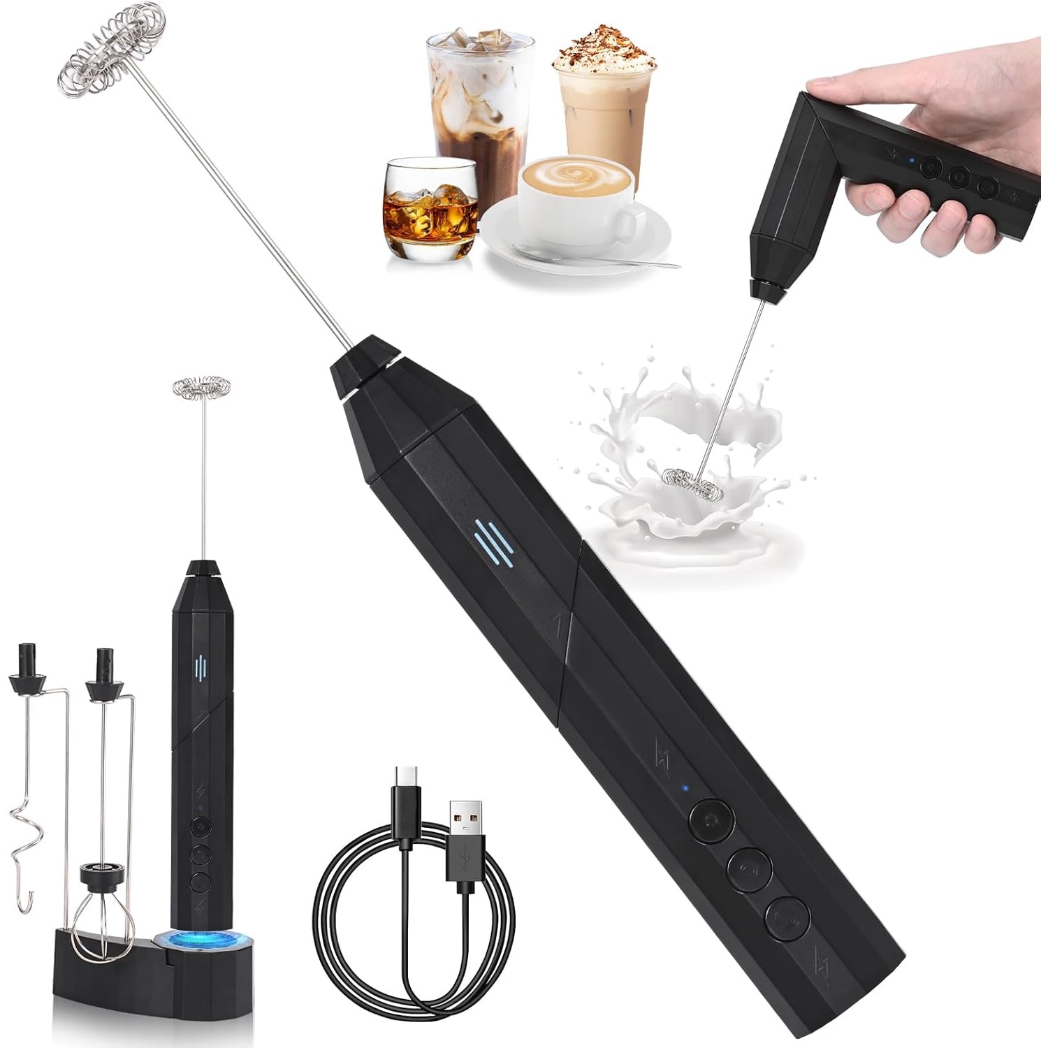 Mixer spuma lapte, Puepoul, 3 capete de amestecare, 2 metode de ...