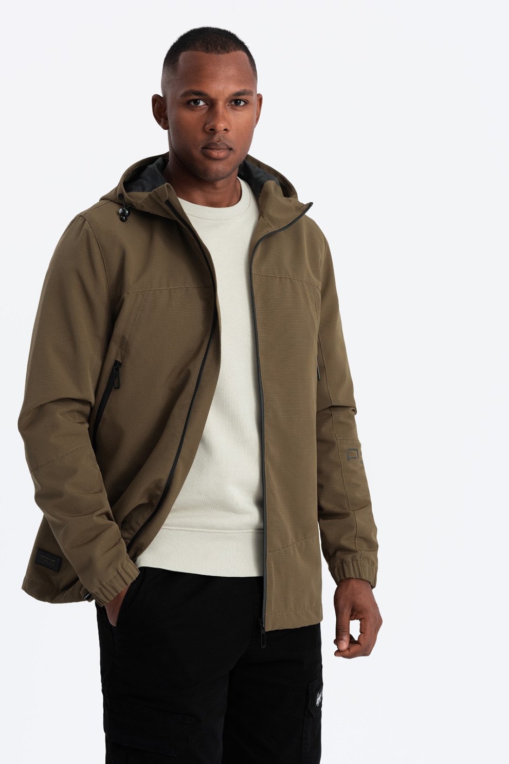 OMBRE, Jacheta impermeabila cu gluga, Maro fango, XL - eMAG.ro