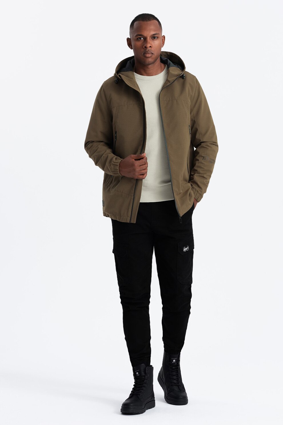 OMBRE, Jacheta impermeabila cu gluga, Maro fango, XL - eMAG.ro