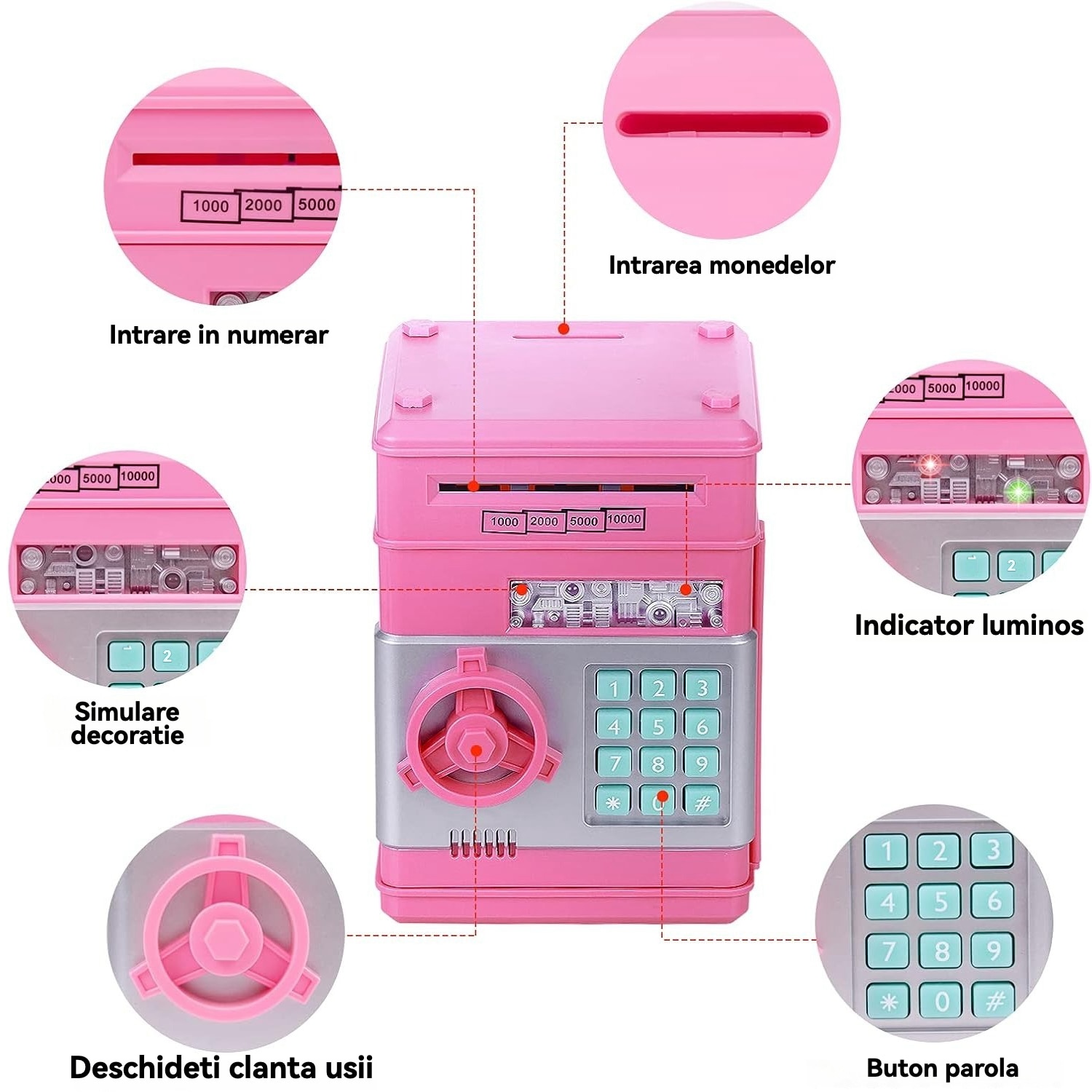 Pusculita electronica pentru copii, 2 moduri, cu 10 melodii, parola ...