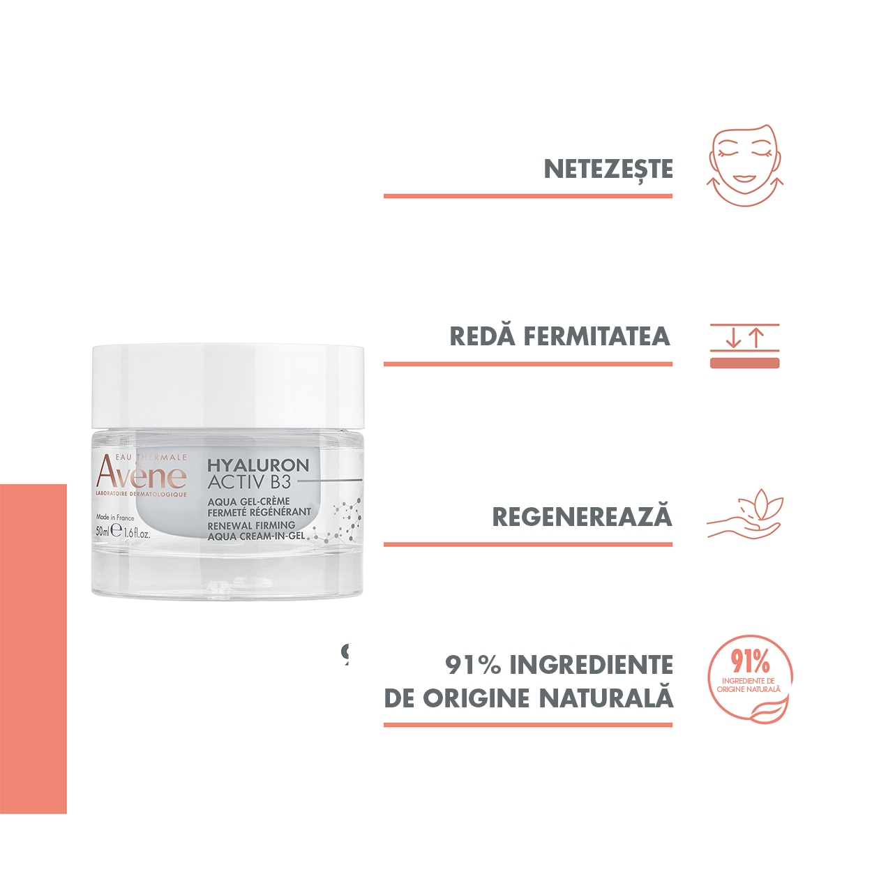 Crema pentru regenerare celulara Avene Hyaluron Activ B3 Aqua-gel, 50 ...