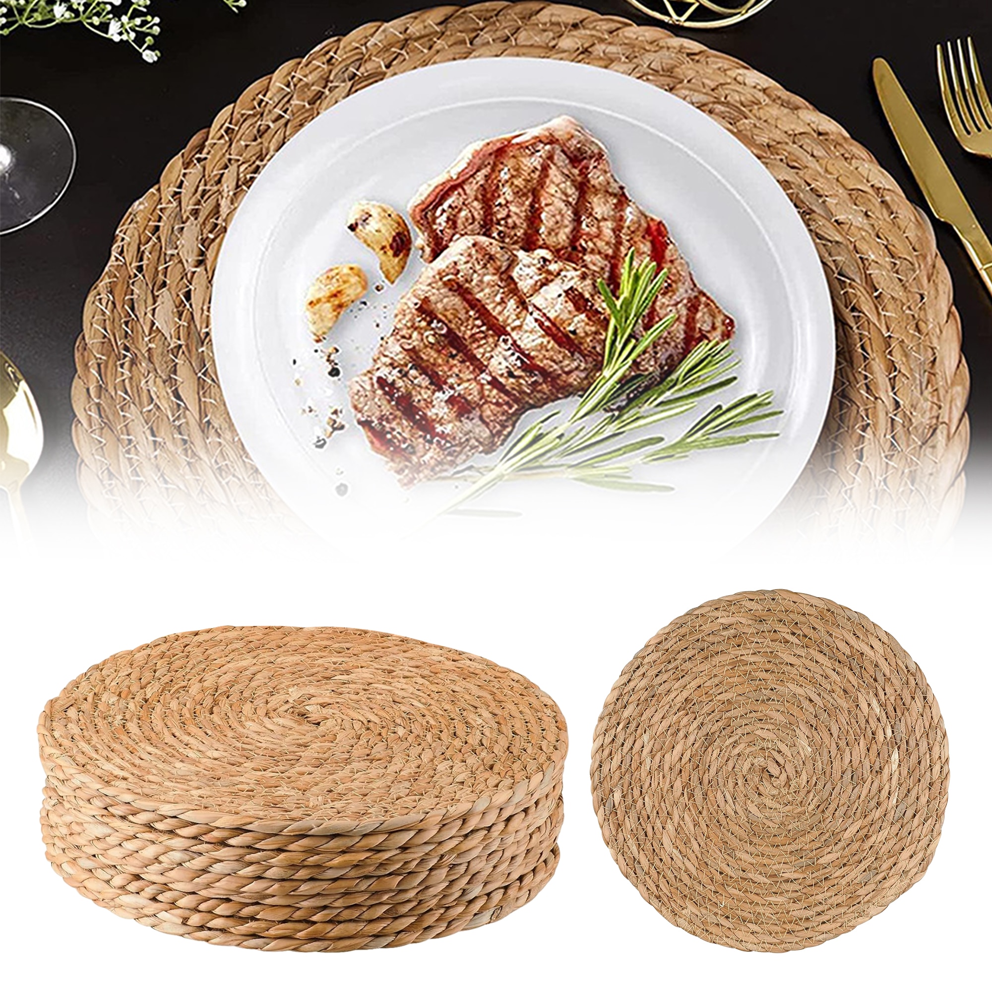Set de 10 servete din ratan, rezistente la caldura, antiderapante, 30cm ...