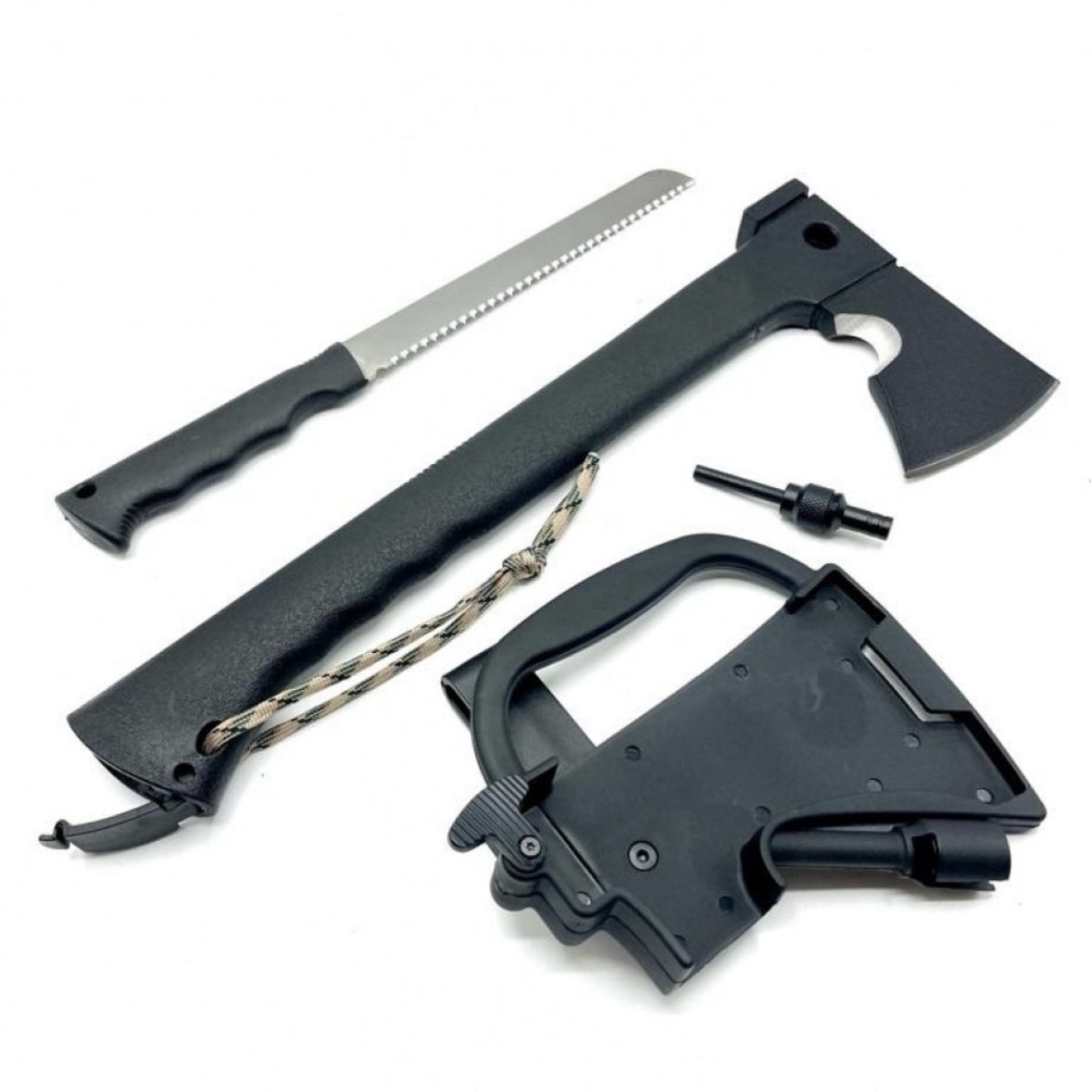 Topor pentru camping si drumetii, cutit si quartz pentru aprins focul ...