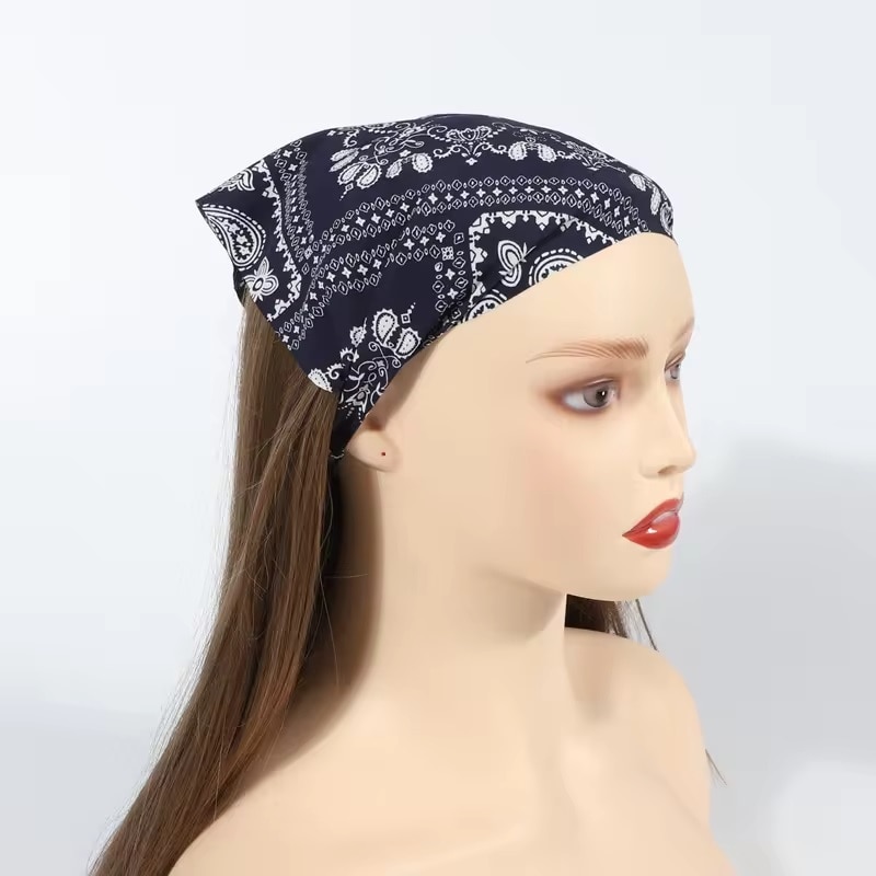 Set de 3 bandane cu elastic, Alba, Neagra, Albastra, Bumbac, potrivite ...