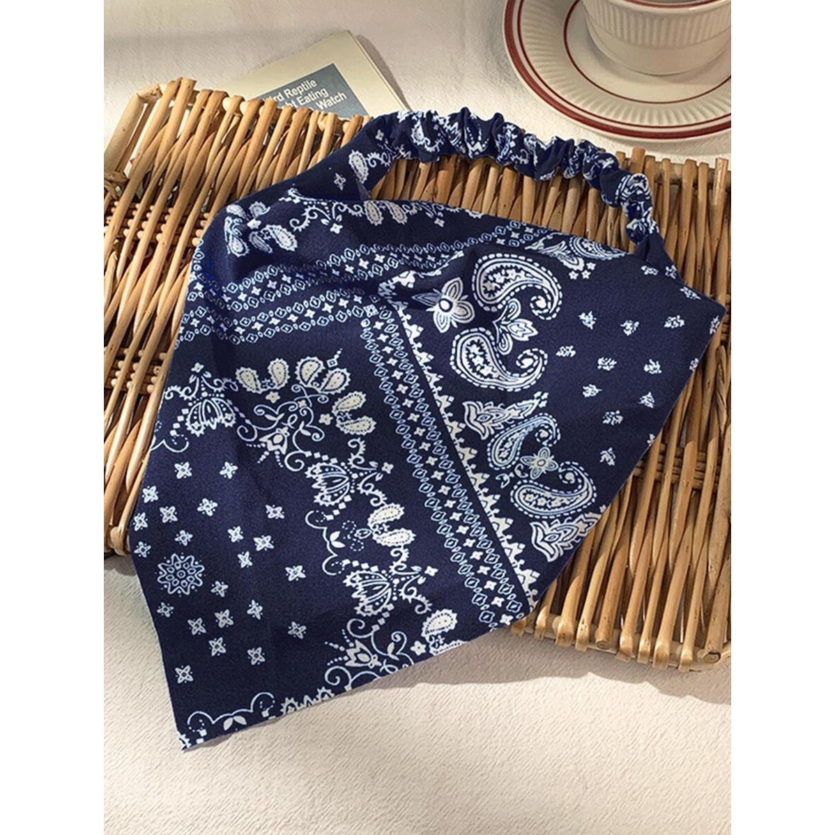 Set de 3 bandane cu elastic, Alba, Neagra, Albastra, Bumbac, potrivite ...