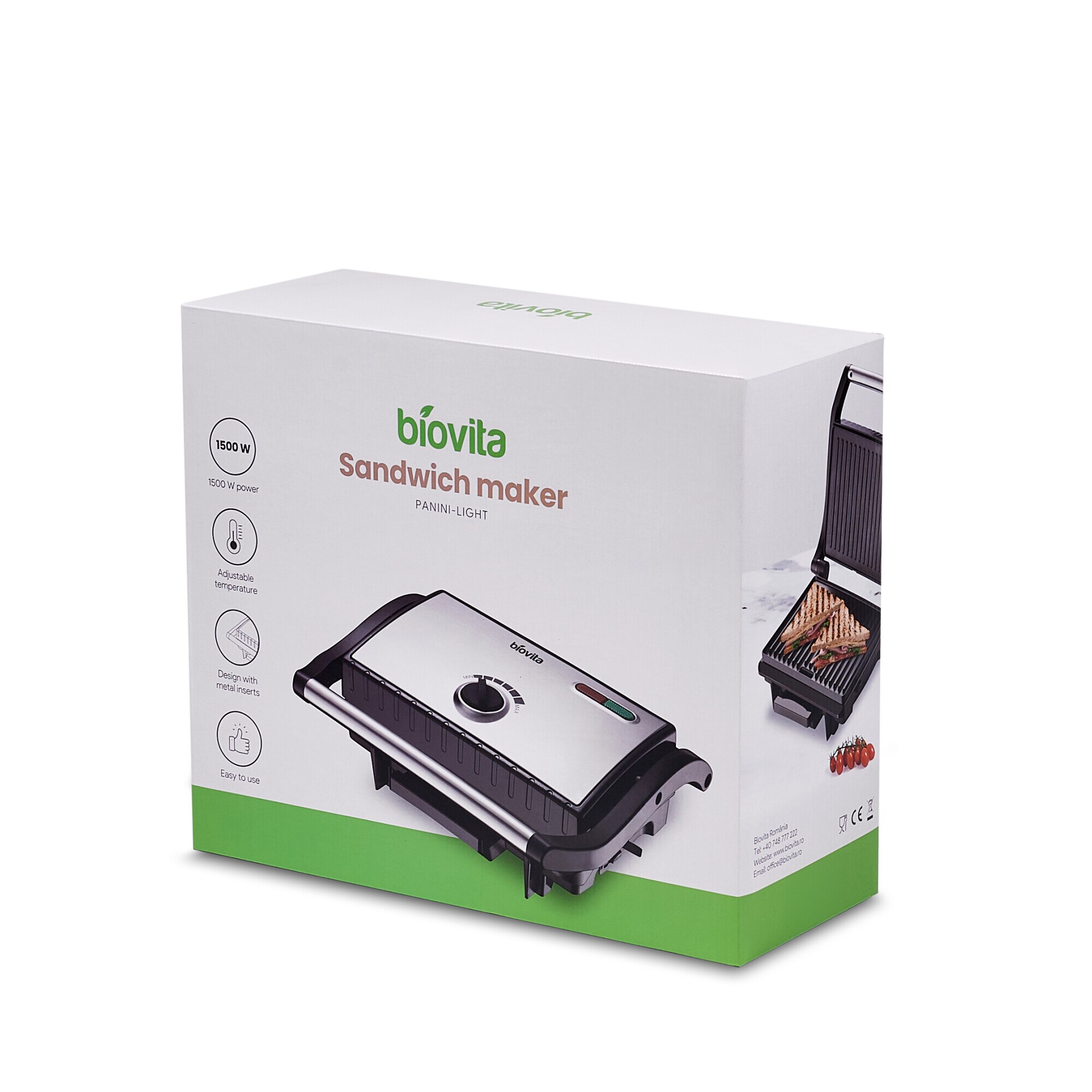 Sandwich Maker si Grill, Biovita PANINI-LIGHT, 1500W, Placi Ceramice ...