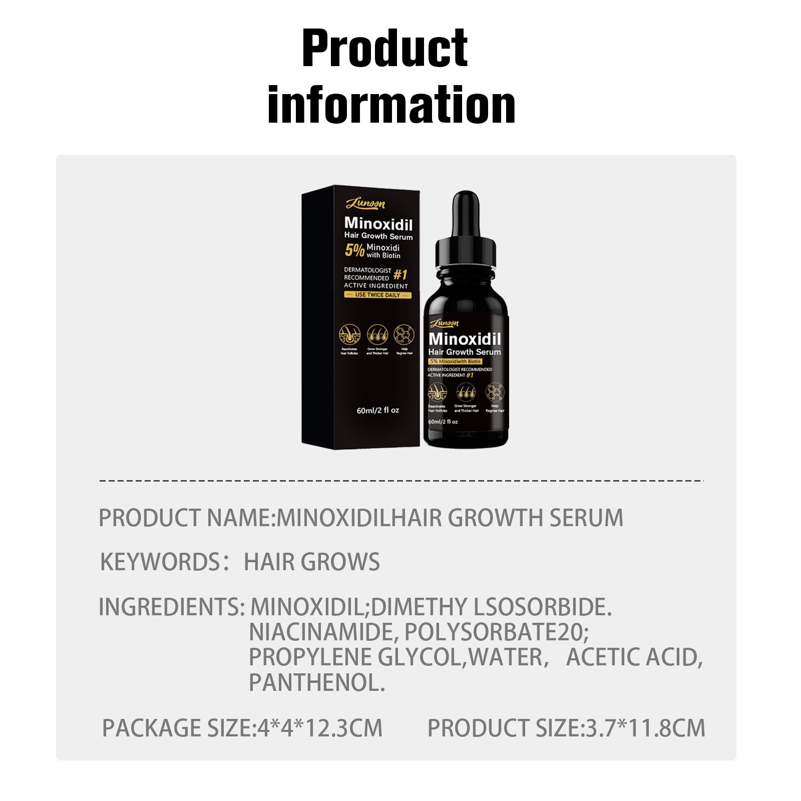 LUNOON Ser de crestere a parului, Minoxidil 5%, stimuleaza cresterea ...