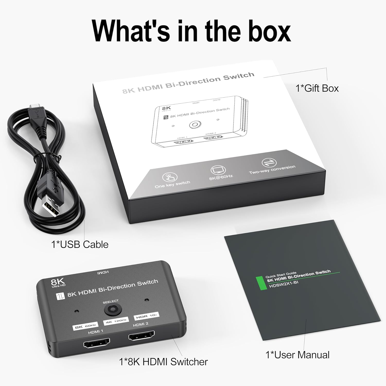 Switcher HDMI 8K 2.1, Techmoon®, Splitter HDMI bi-directional de mare viteza 48Gbps pentru ...