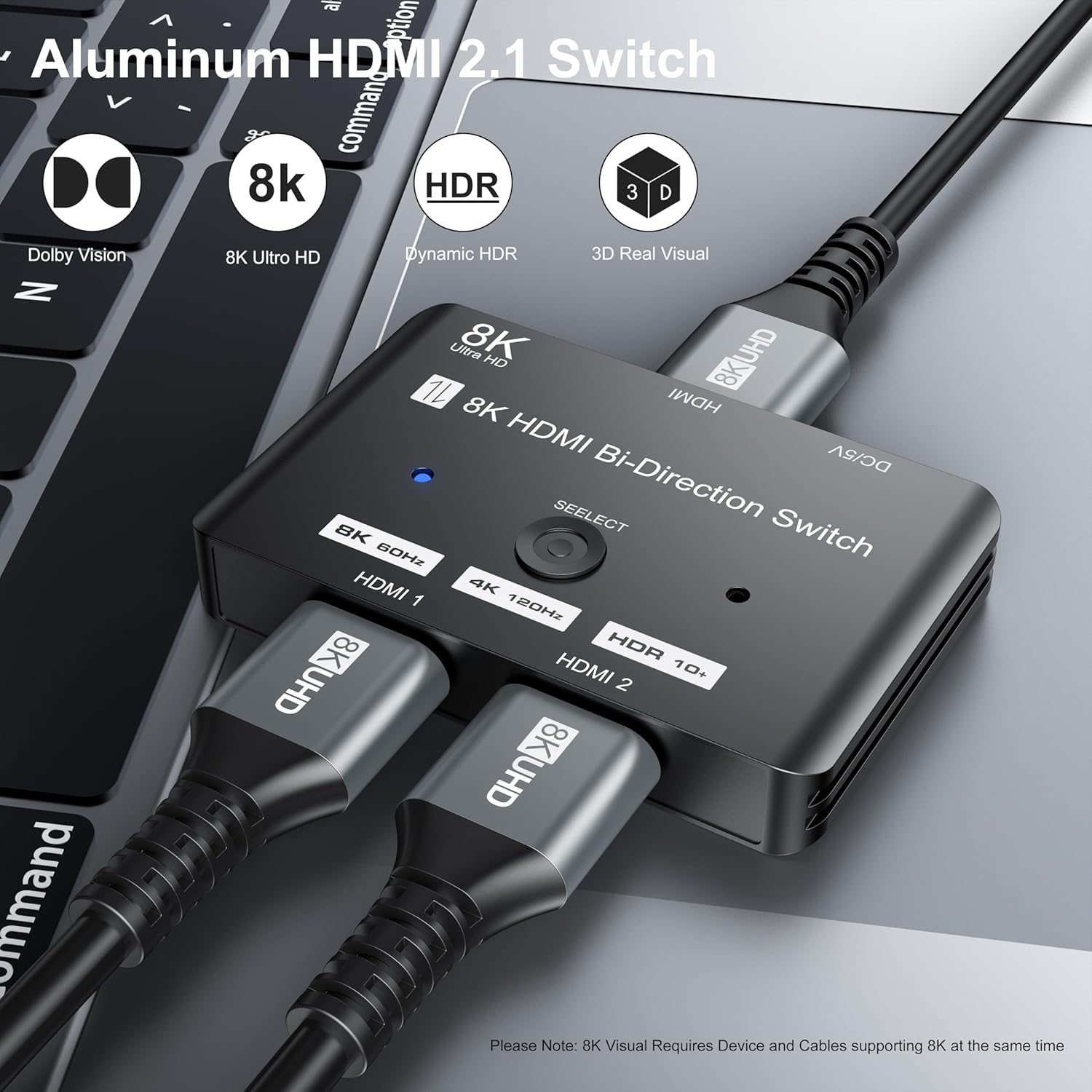Switcher HDMI 8K 2.1, Techmoon®, Splitter HDMI bi-directional de mare ...