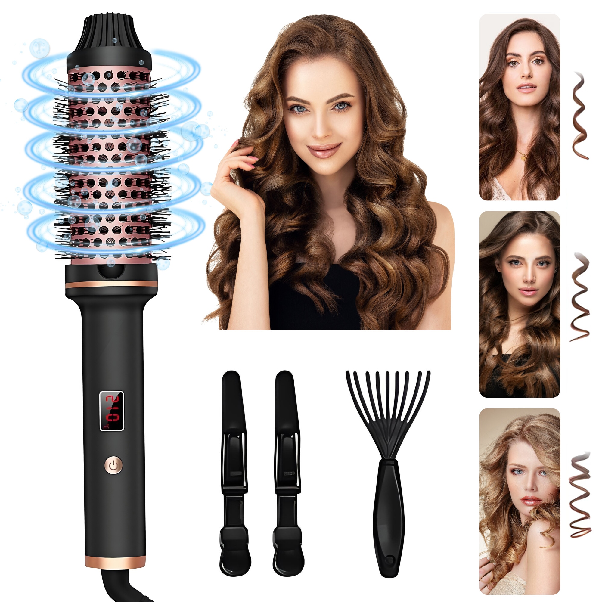 Perie de par Electrica, Techmoon®, 3 Functii pentru par, Volum, Bucle ...