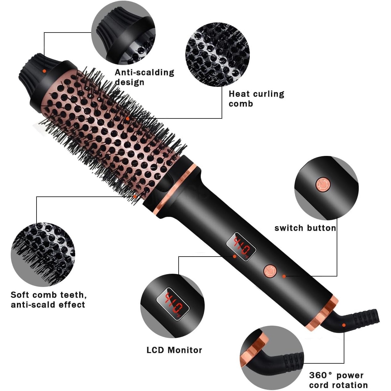 Perie de par Electrica, Techmoon®, 3 Functii pentru par, Volum, Bucle ...