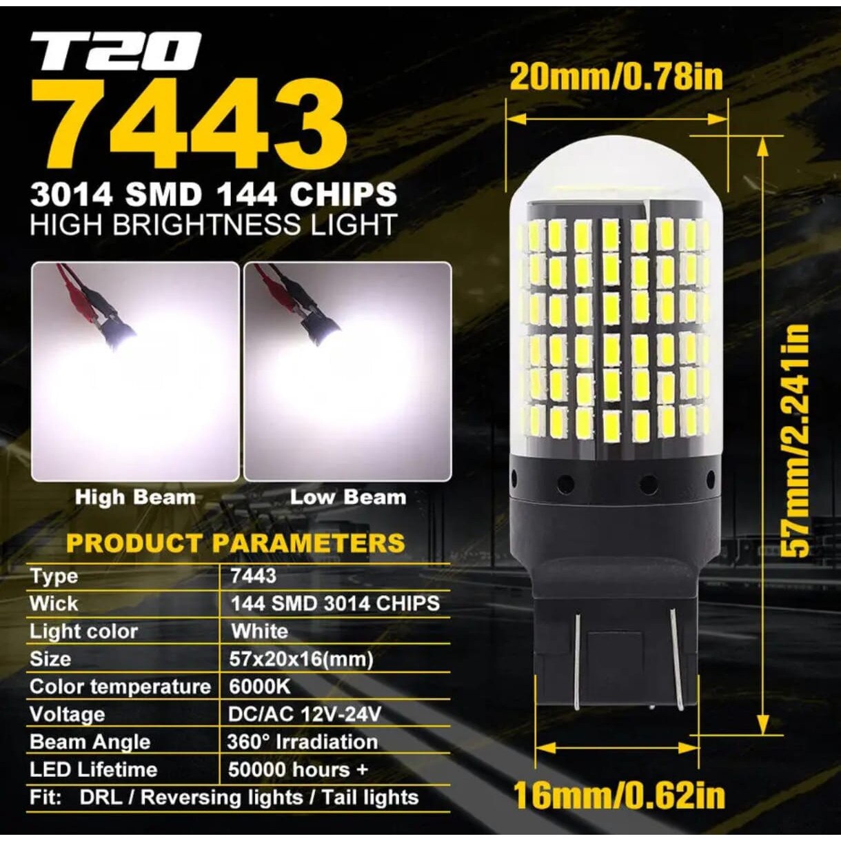 Bec LED AutoREY® Canbus T20, W21/5W, 7443, 144 LED-uri pentru Marsarier ...