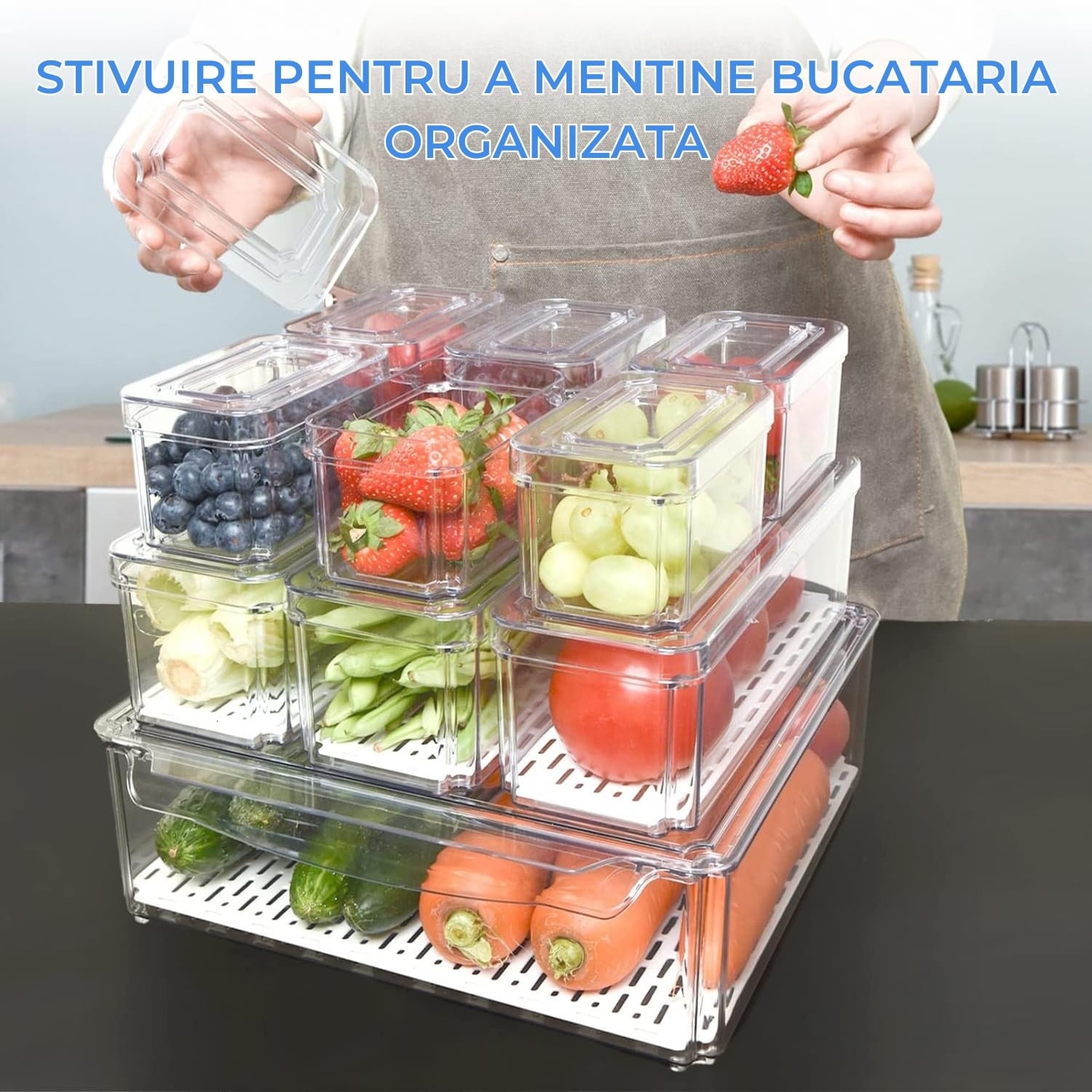 Set 10 Cutii Depozitare Elindor® Organizator pentru Bucatarie si Baie ...