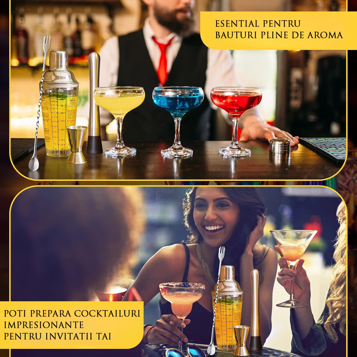 Set Cocktail Shaker, BYONDSELF®, 5 Piese, cu Gradatii, Storcator de ...