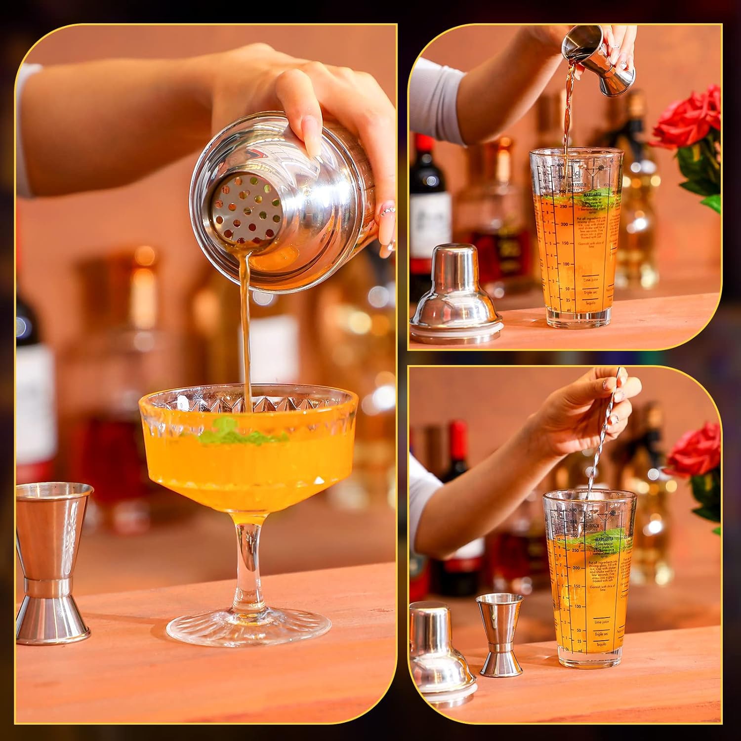 Set Cocktail Shaker, BYONDSELF®, 5 Piese, cu Gradatii, Storcator de ...
