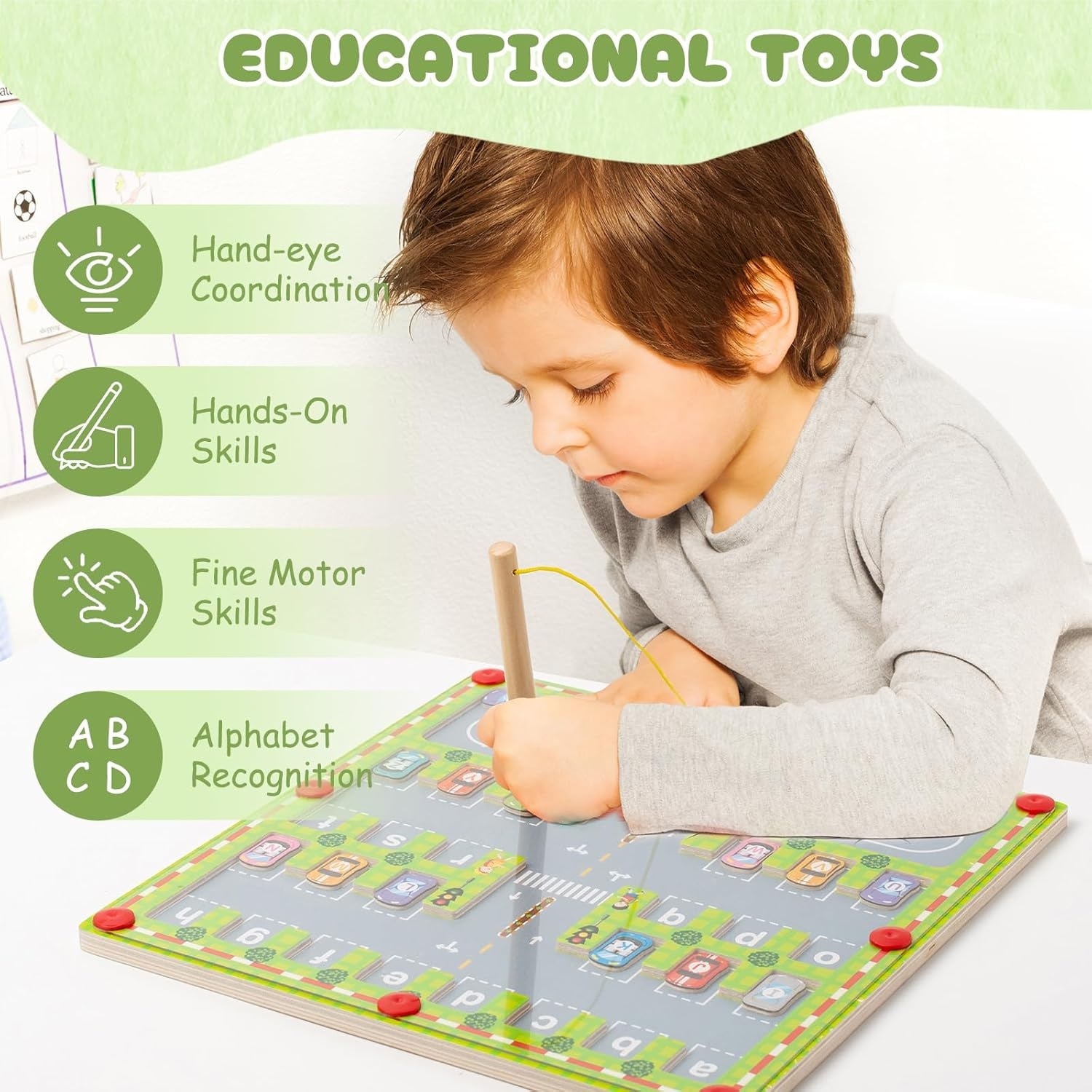 Puzzle cu litere labirint cu alfabet magnetic, MOSMAOO®, Jucarii ...