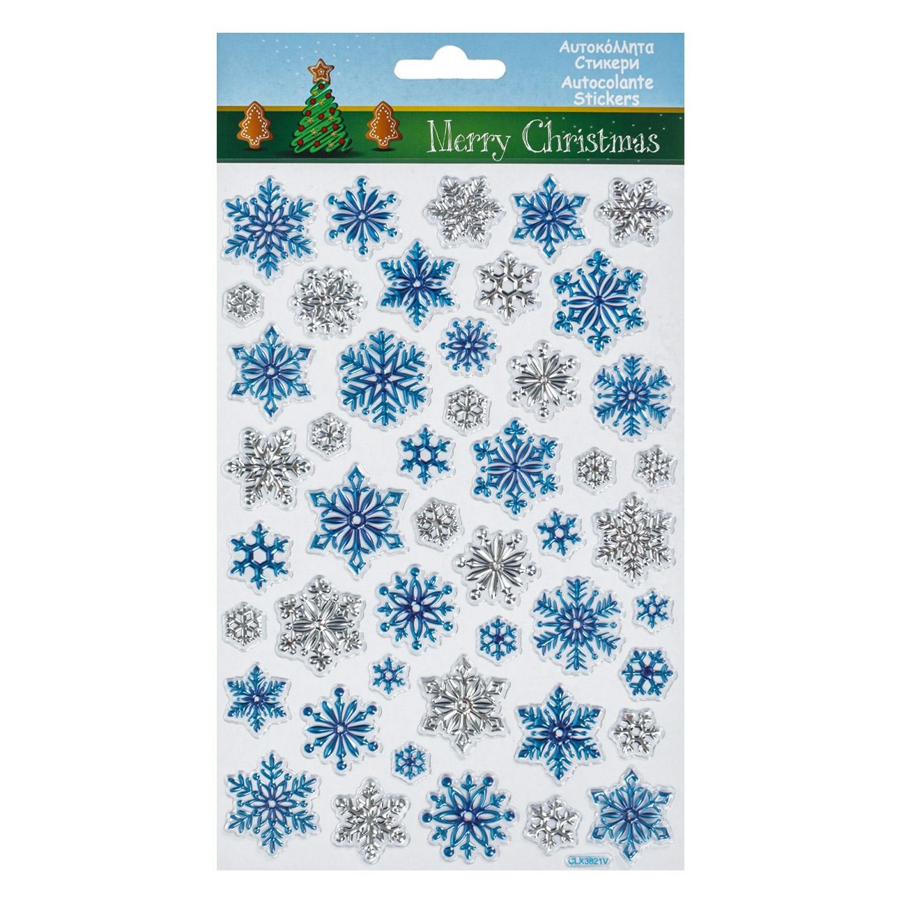 Autocolante Decorative Craciun, 47 Buc, Argintiu si Albastru, Model ...