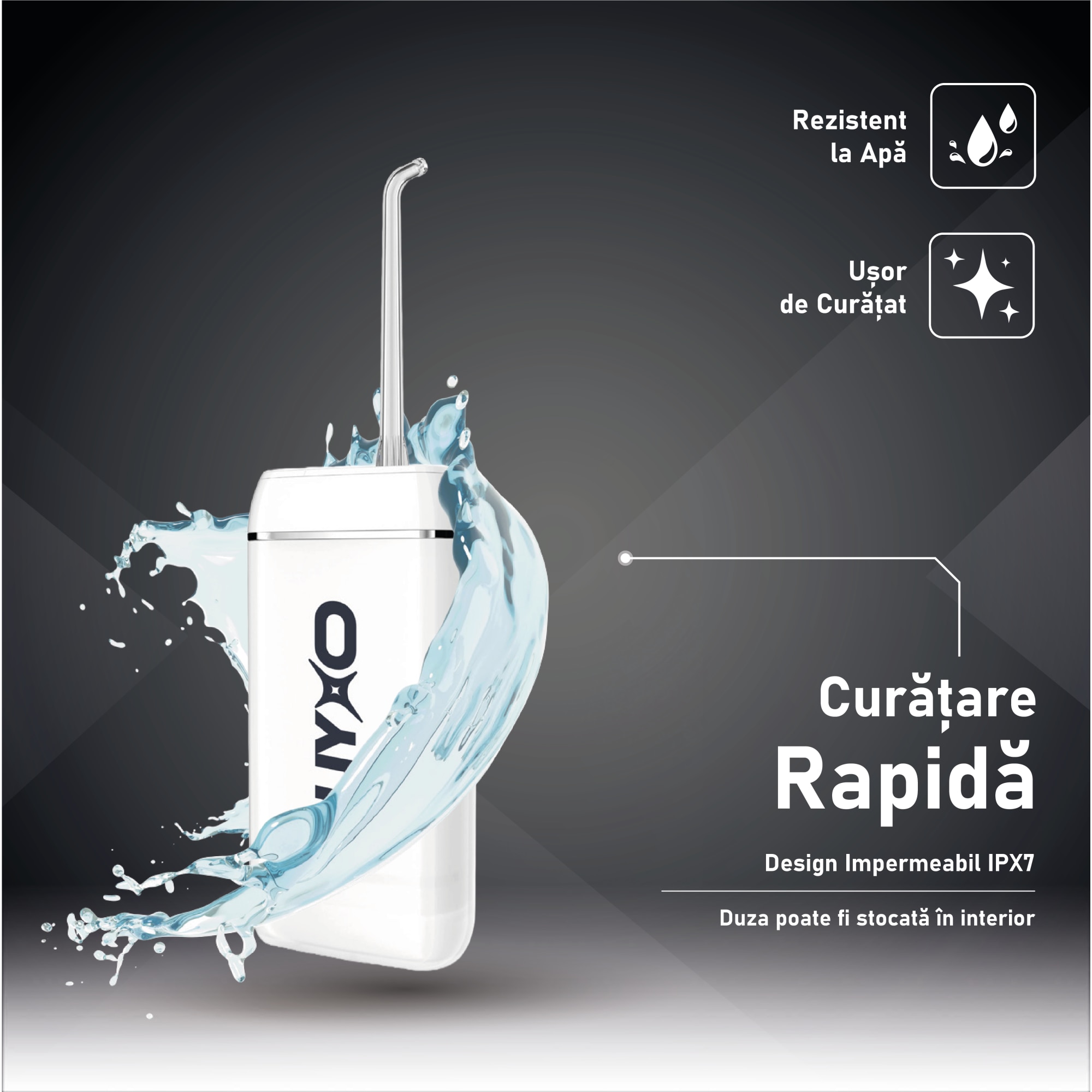 Mini Irigator Oral pentru Dus Bucal Portabil, OXYLUX, Rezistent la Apa ...