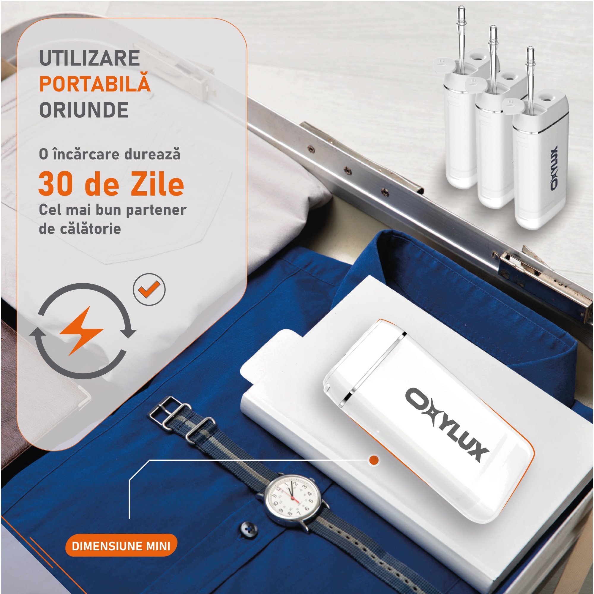 Mini Irigator Oral pentru Dus Bucal Portabil, OXYLUX, Rezistent la Apa ...