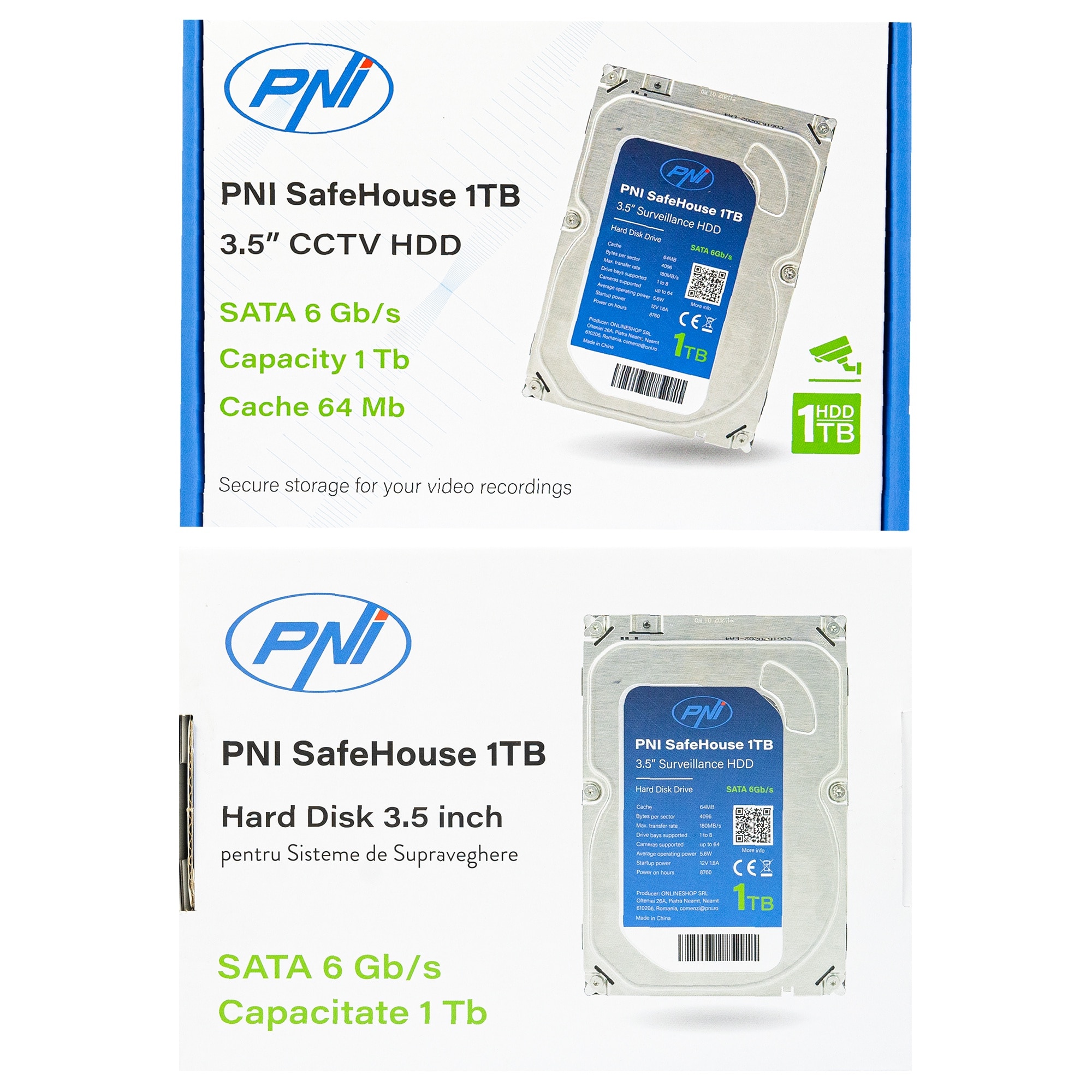 Hard Disk intern PNI SafeHouse 1TB, 3.5" HDD, CCTV, 64MB, SATA III ...