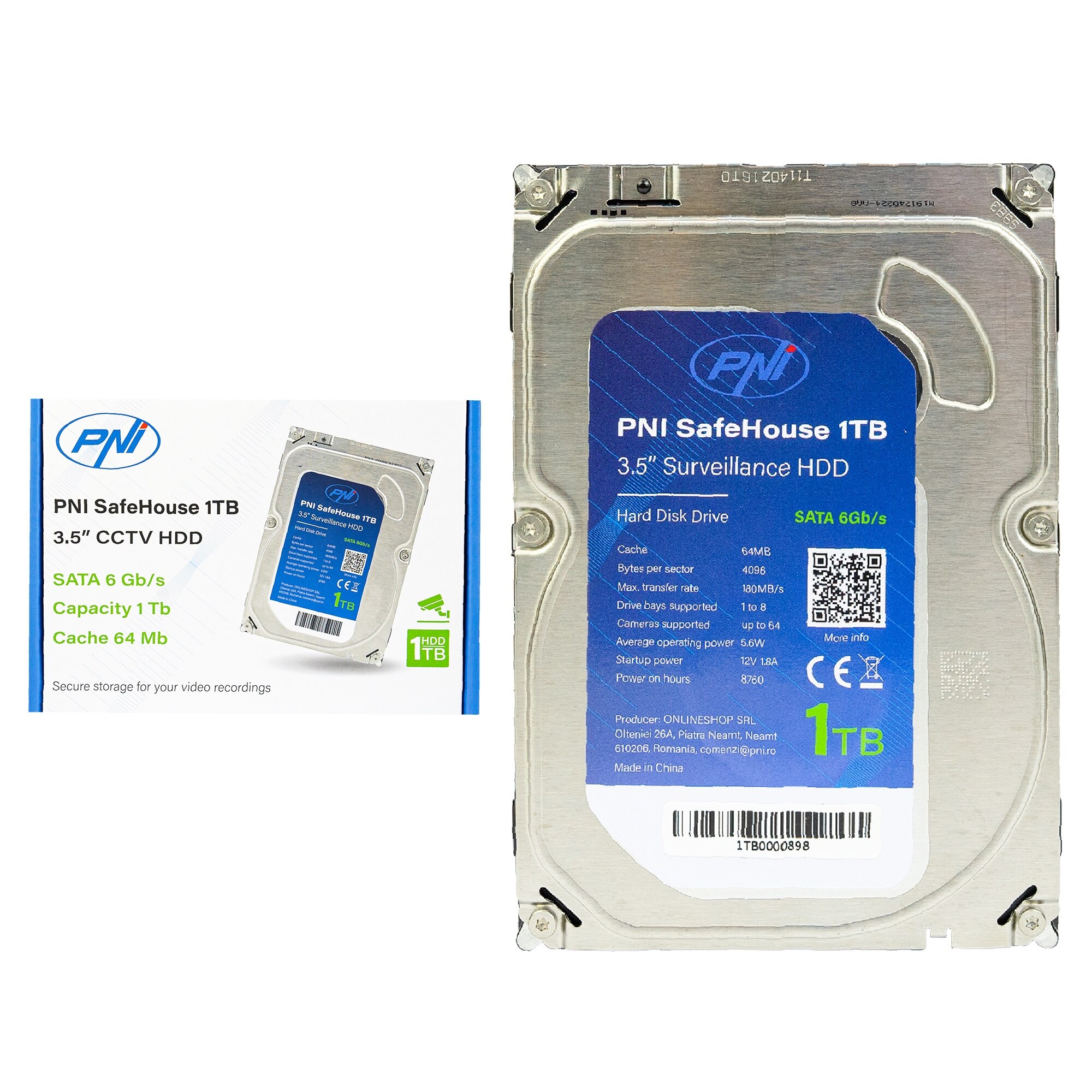 Hard Disk intern PNI SafeHouse 1TB, 3.5" HDD, CCTV, 64MB, SATA III ...