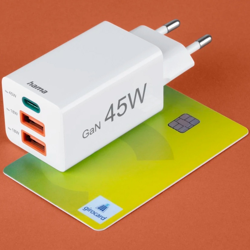 Mini-Incarcator retea Rapid Hama GaN, 1x USB-C, 2x USB-A, PD, 45 W, alb ...