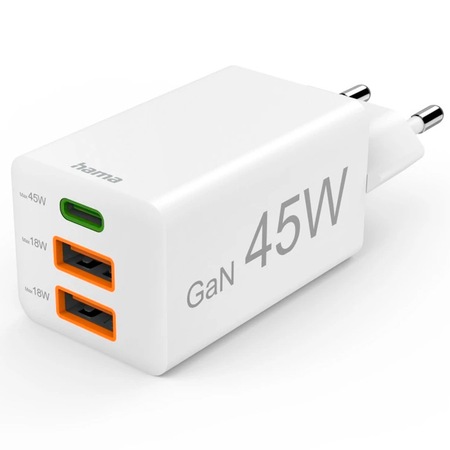 Mini-Incarcator retea Rapid Hama GaN, 1x USB-C, 2x USB-A, PD, 45 W, alb ...