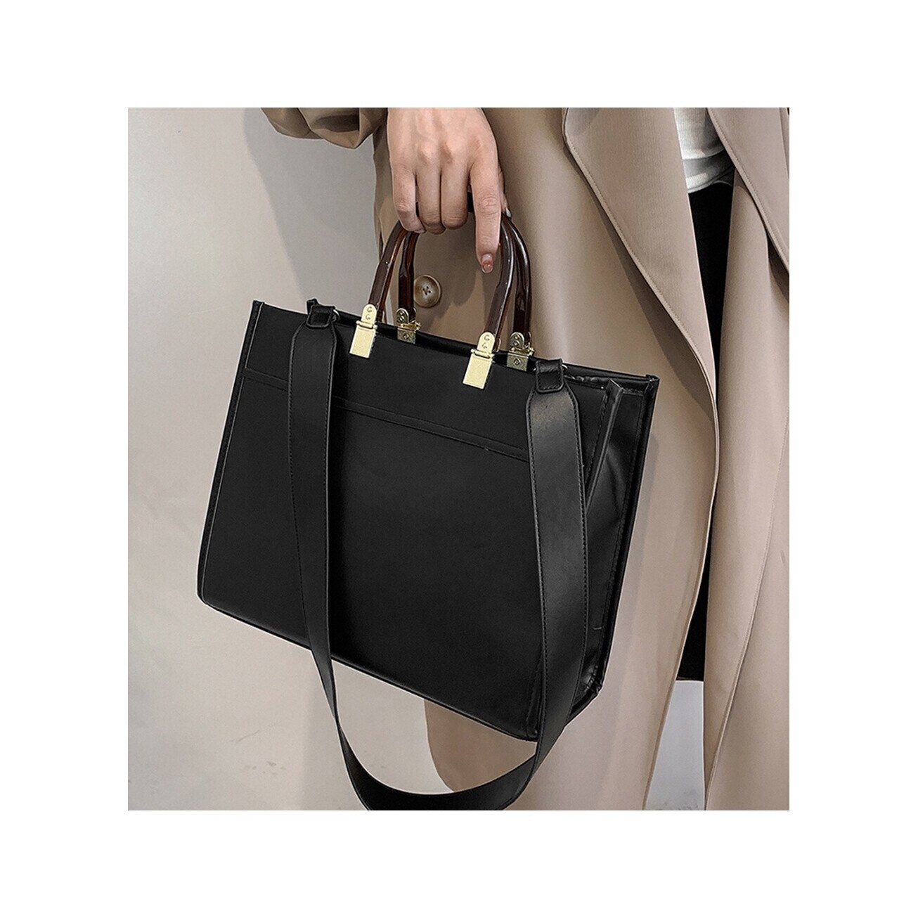 Geanta laptop pentru femei, AMRINUGL, piele, neagra, 15.6 inch, geanta ...