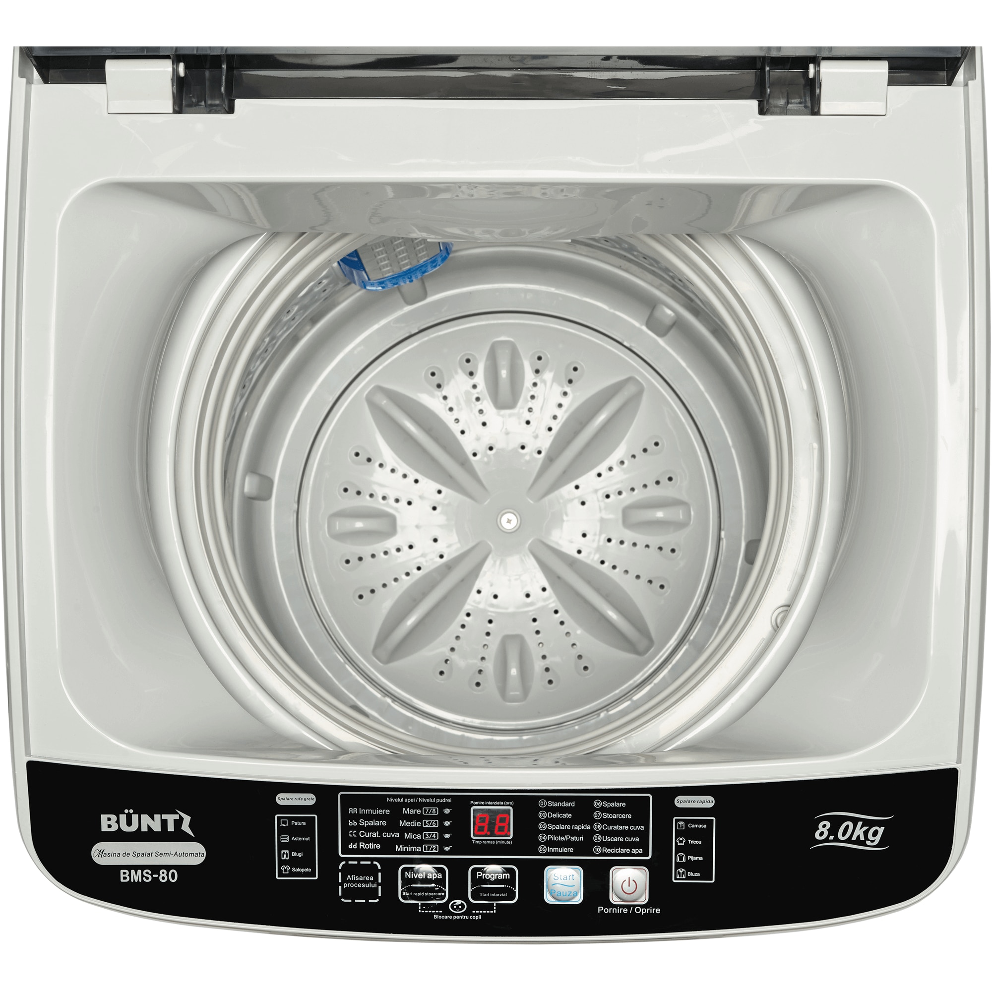 Masina de spalat rufe semiautomata, cuva din inox, Büntz BMS-80, 8 kg ...