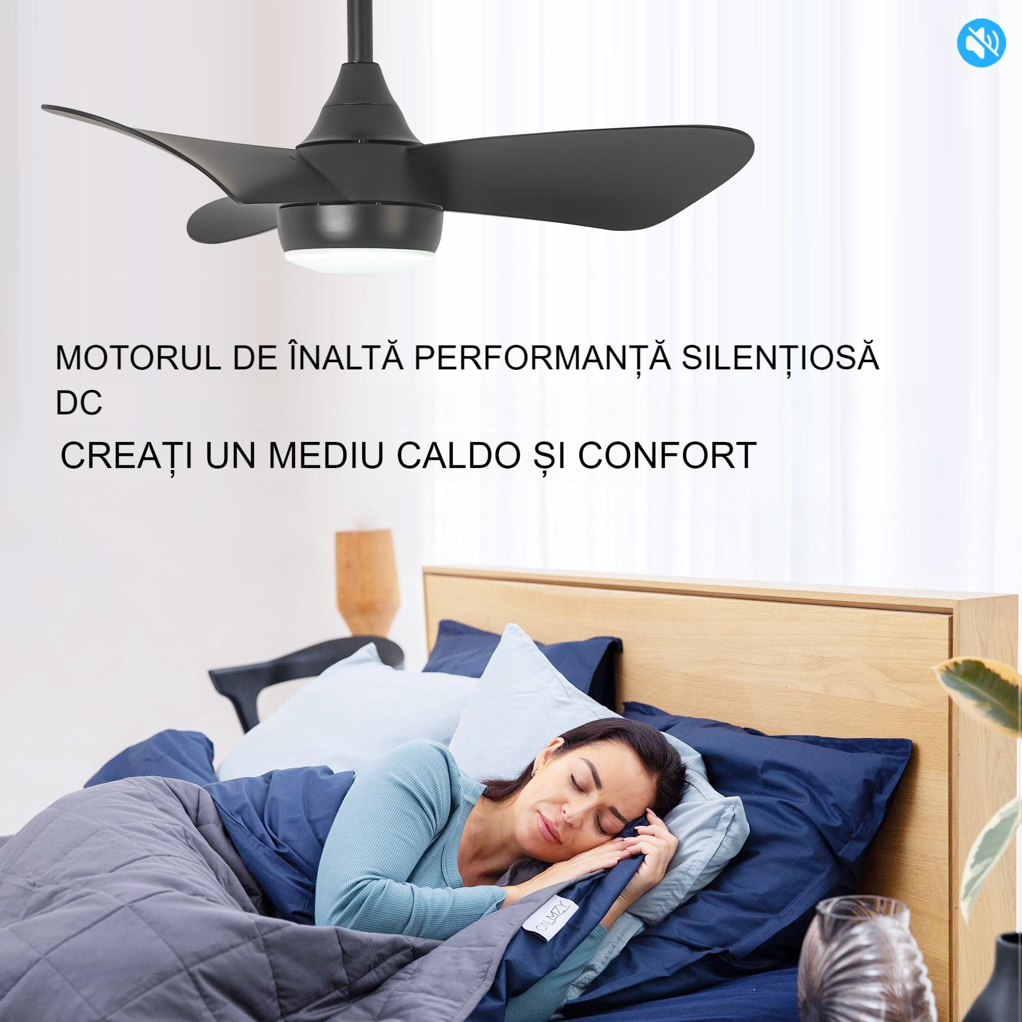 Ventilator de tavan cu iluminare, Parrot Uncle, 76cm, motor DC silentios, telecomanda, negru ...