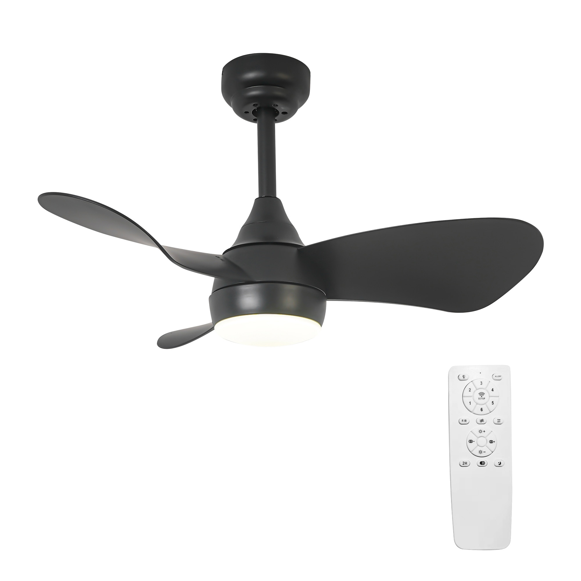 Ventilator de tavan cu iluminare, Parrot Uncle, 76cm, motor DC silentios, telecomanda, negru ...