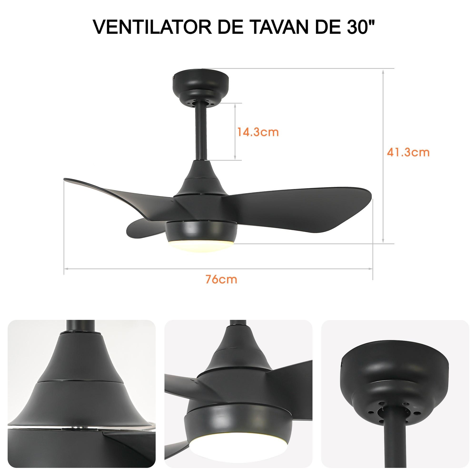 Ventilator de tavan cu iluminare, Parrot Uncle, 76cm, motor DC silentios, telecomanda, negru ...