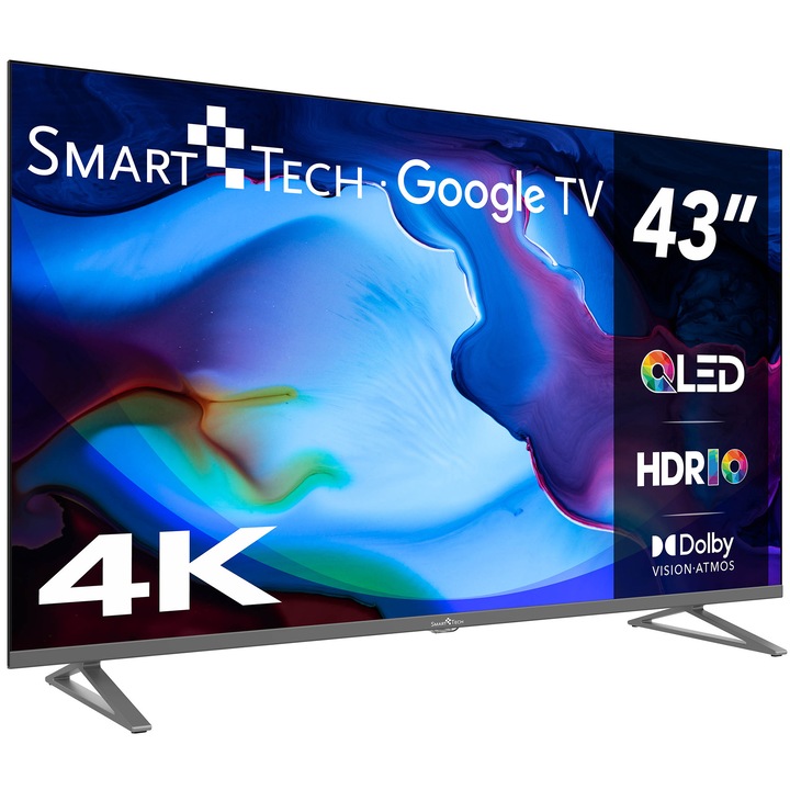Televizor SmartTech QLED 43QG03H, 108 cm, Google TV, 4K Ultra HD, Clasa F (Model 2024) - eMAG.ro