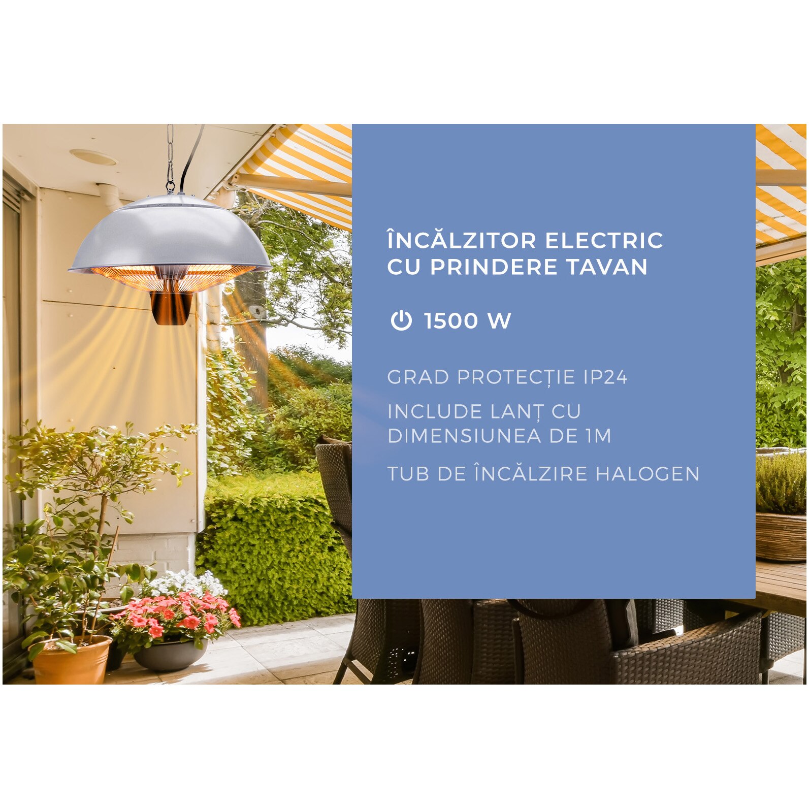 Incalzitor electric cu halogen pentru terasa 1500 W EL4000030, putere ...